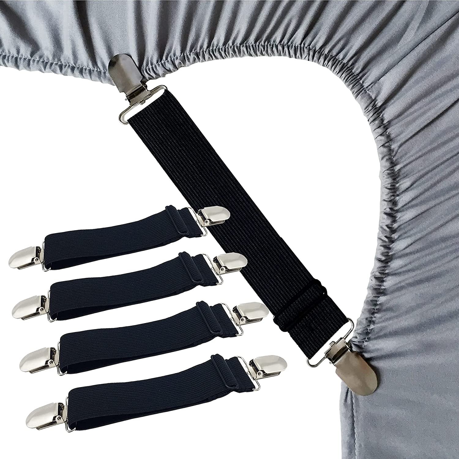 Bed Sheet Keeper Holder with Elastic Straps and Clips, Set of 4 ...