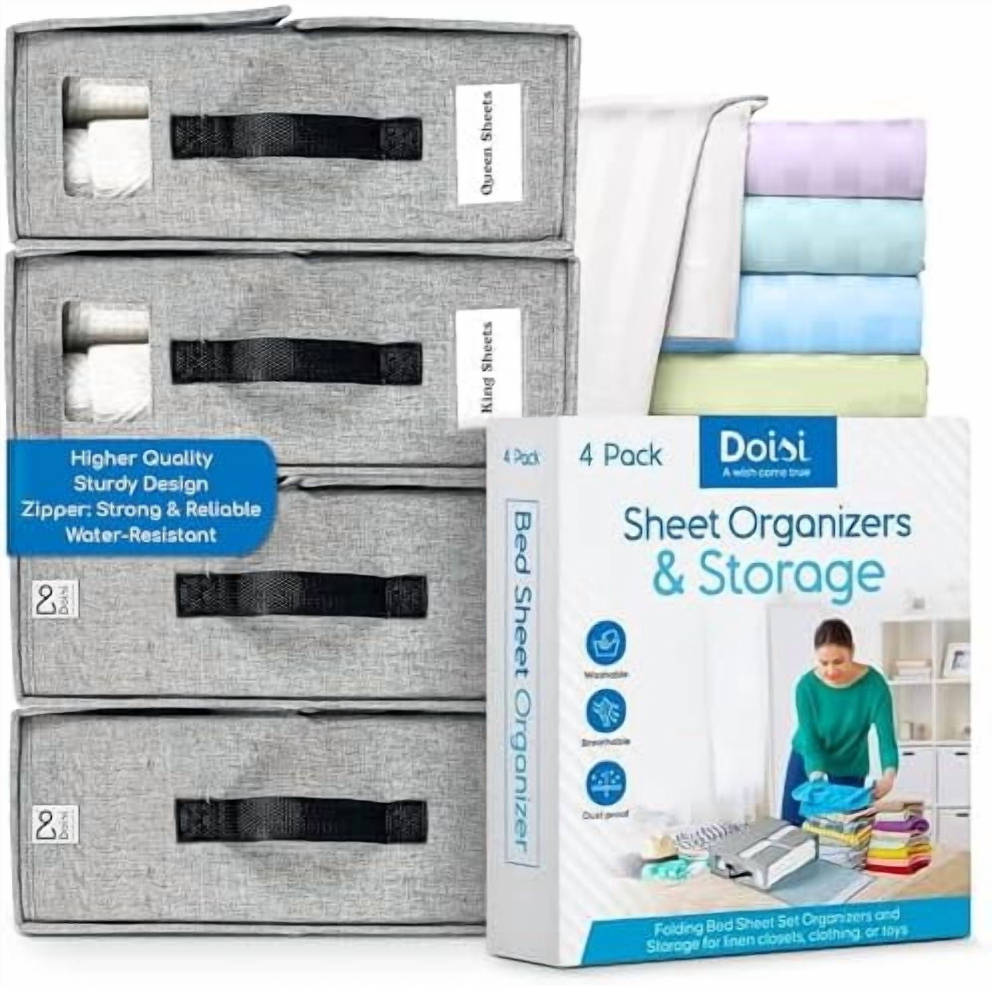 Bed Sheet Organizers and Storage, 4 Units for Closet Storage and Dorm ...