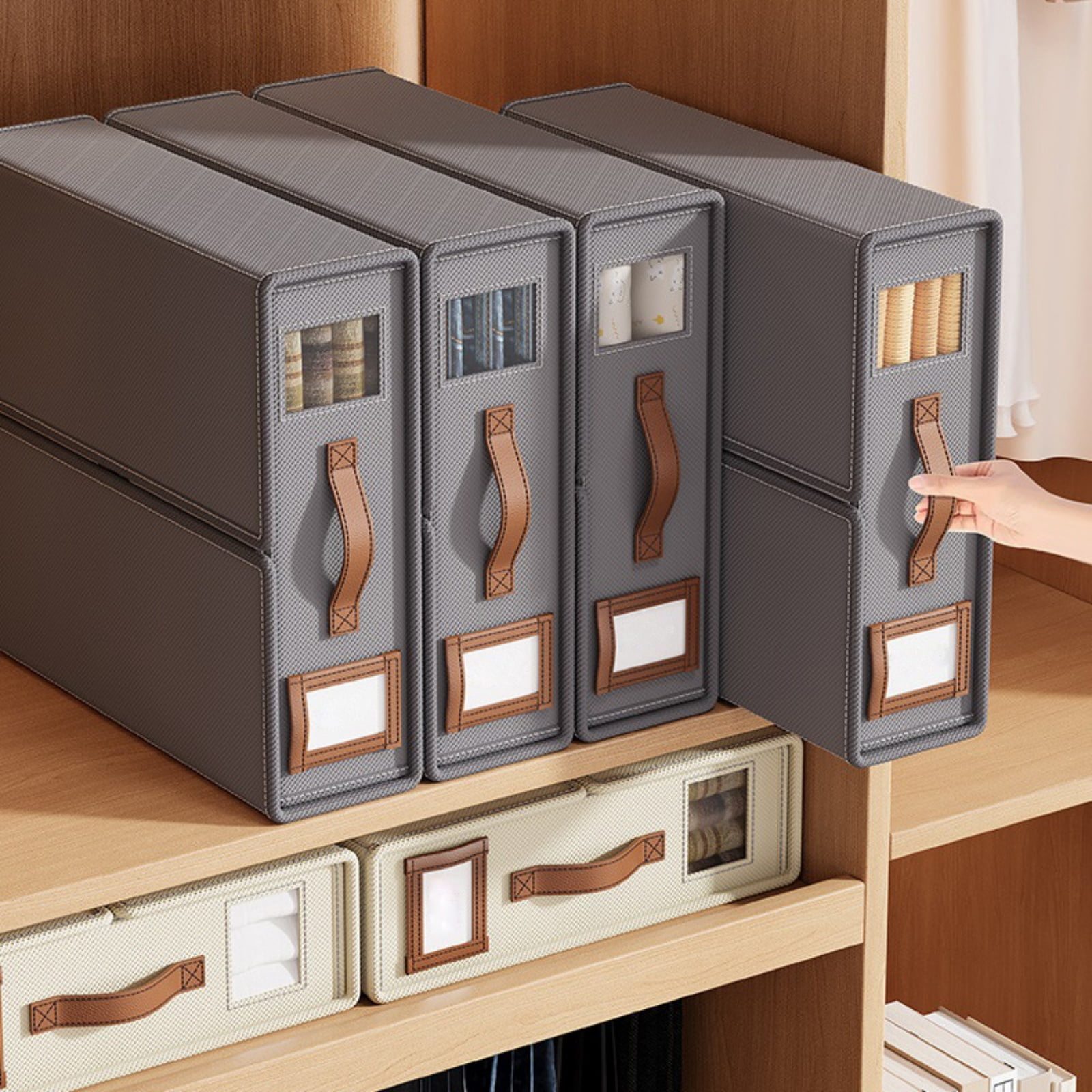 Bed Sheet Organizers and Storage for Shelf with Handle and Label Clear ...