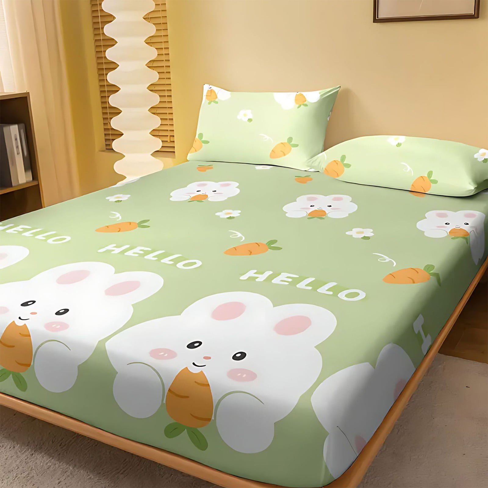 Bed Sheet Set, 3-Piece Bunny Print Bedding, Soft Polyester Sheet and ...