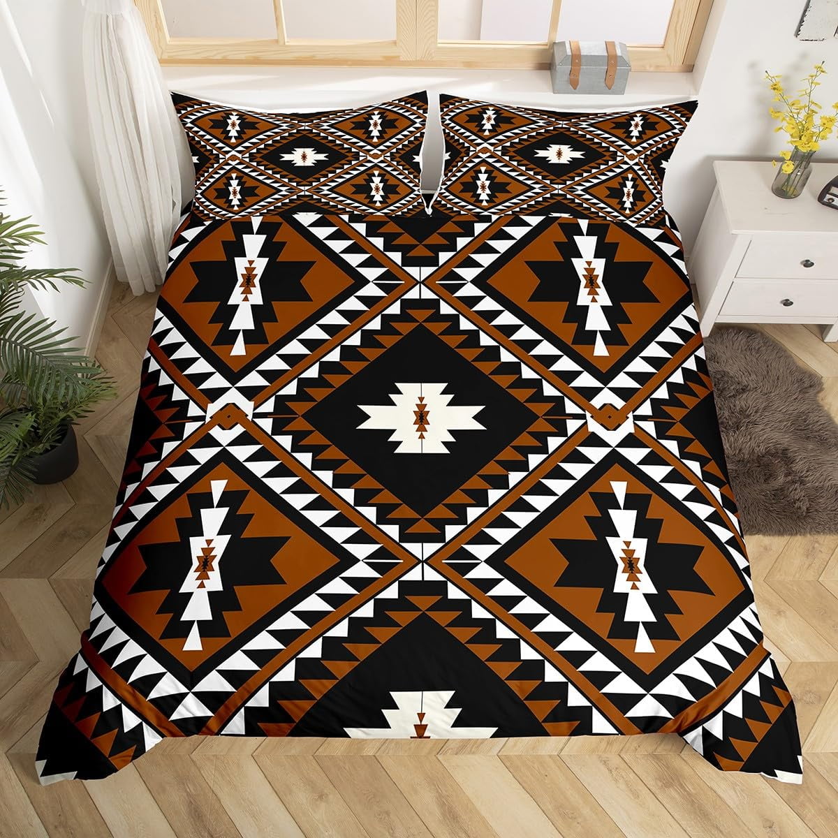 Bed Sheet Set Aztec Geometrical Indigenous Art Decorative 3 Piece ...