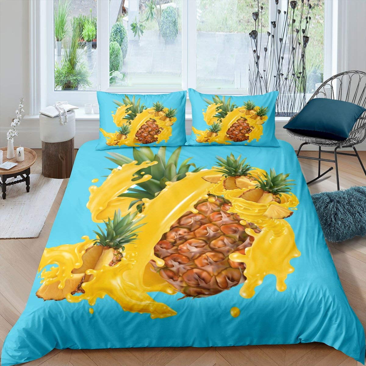Bed Sheet Set Cartoon Pineapple Bedding Set Daisy Flowers Comforter Cover Set for Kids Teens ...