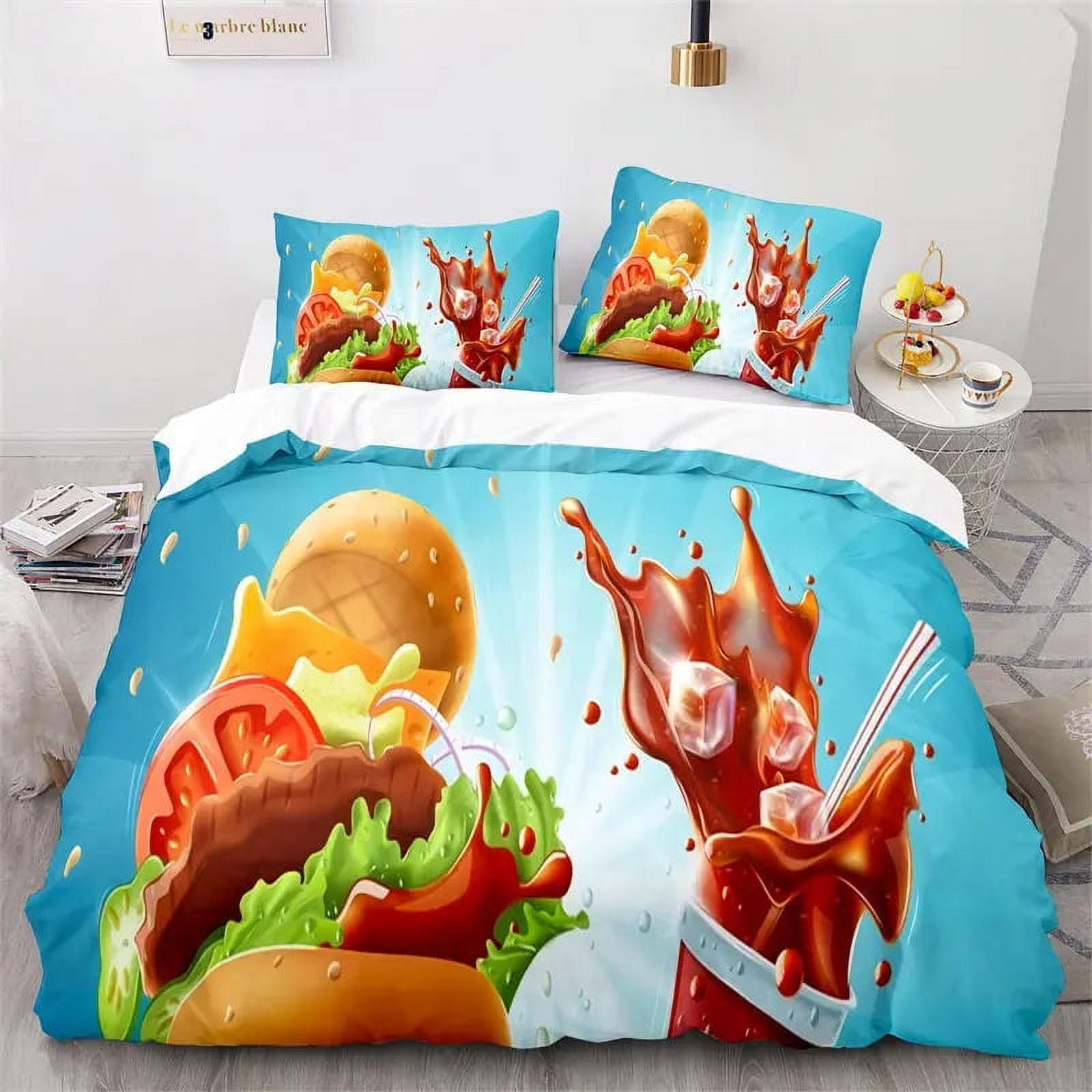 Bed Sheet Set Creative Fast Food Pizza Hamburger Print Comforter Cover ...