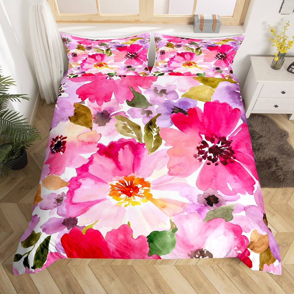 Bed Sheet Set Floral Poppies of Spring Season Decor 3 Piece Bedding Set ...