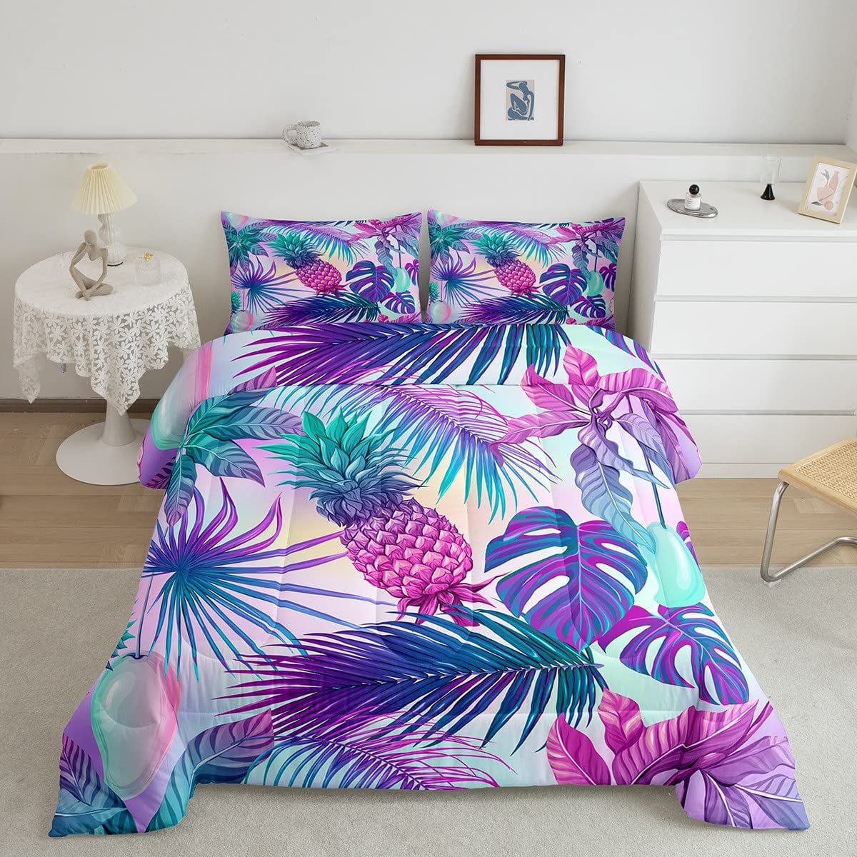 Bed Sheet Set Pineapple Tropical Theme Vintage Style Fruit Pattern ...
