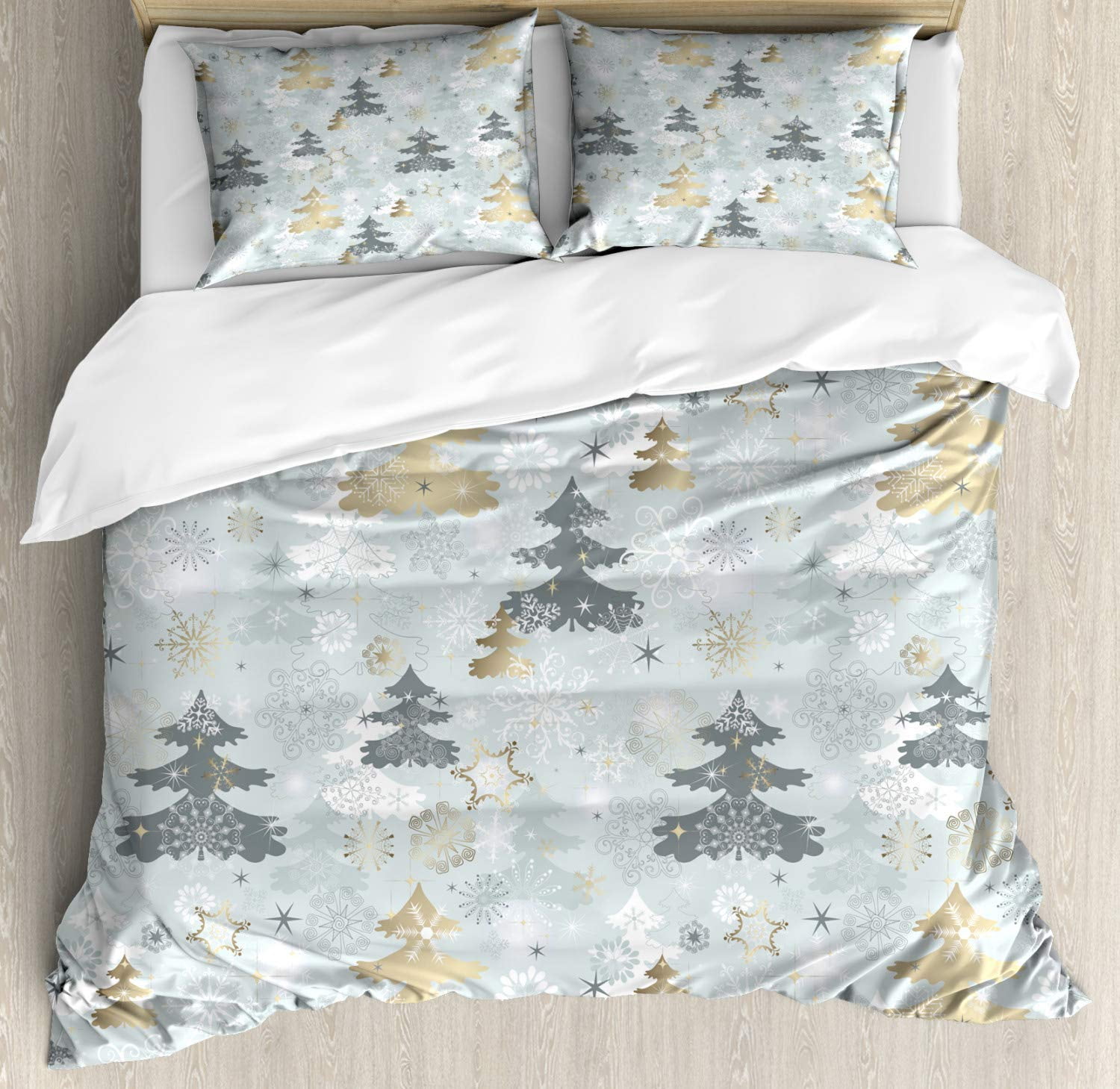 Bed Sheet Set Snowflake Snow Pattern Winter Decorative 3 Piece Bedding ...