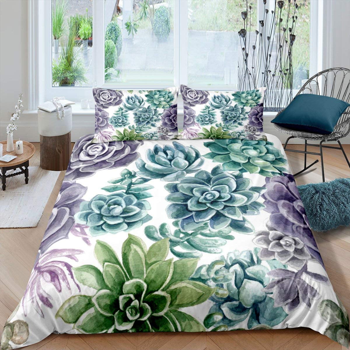 Bed Sheet Set Succulents Bedding Set Green Plant Tropical Botanical ...