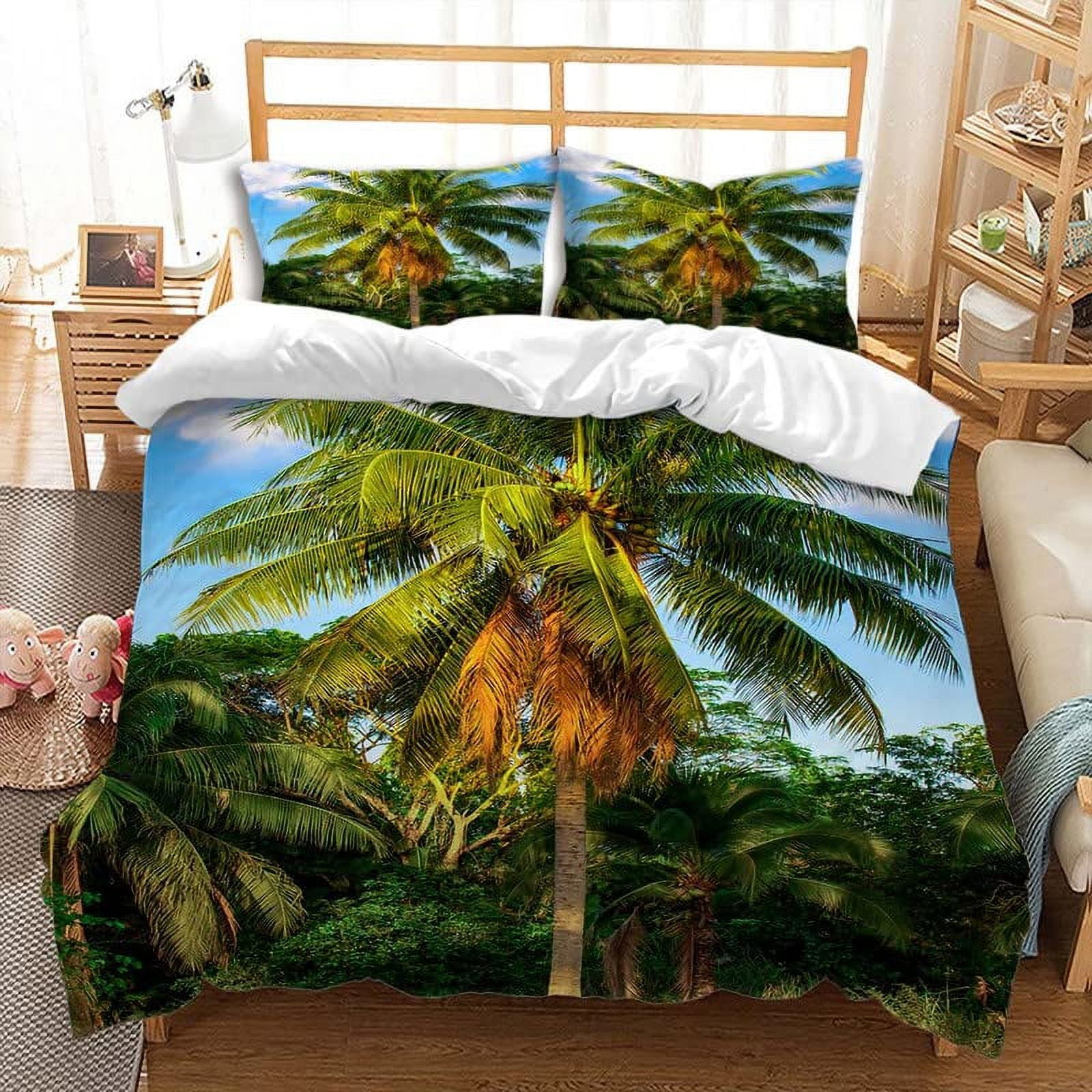 Bed Sheet Set Sunset Palm Trees 3Pcs Bedding Sets Quilt Cover with 2 ...