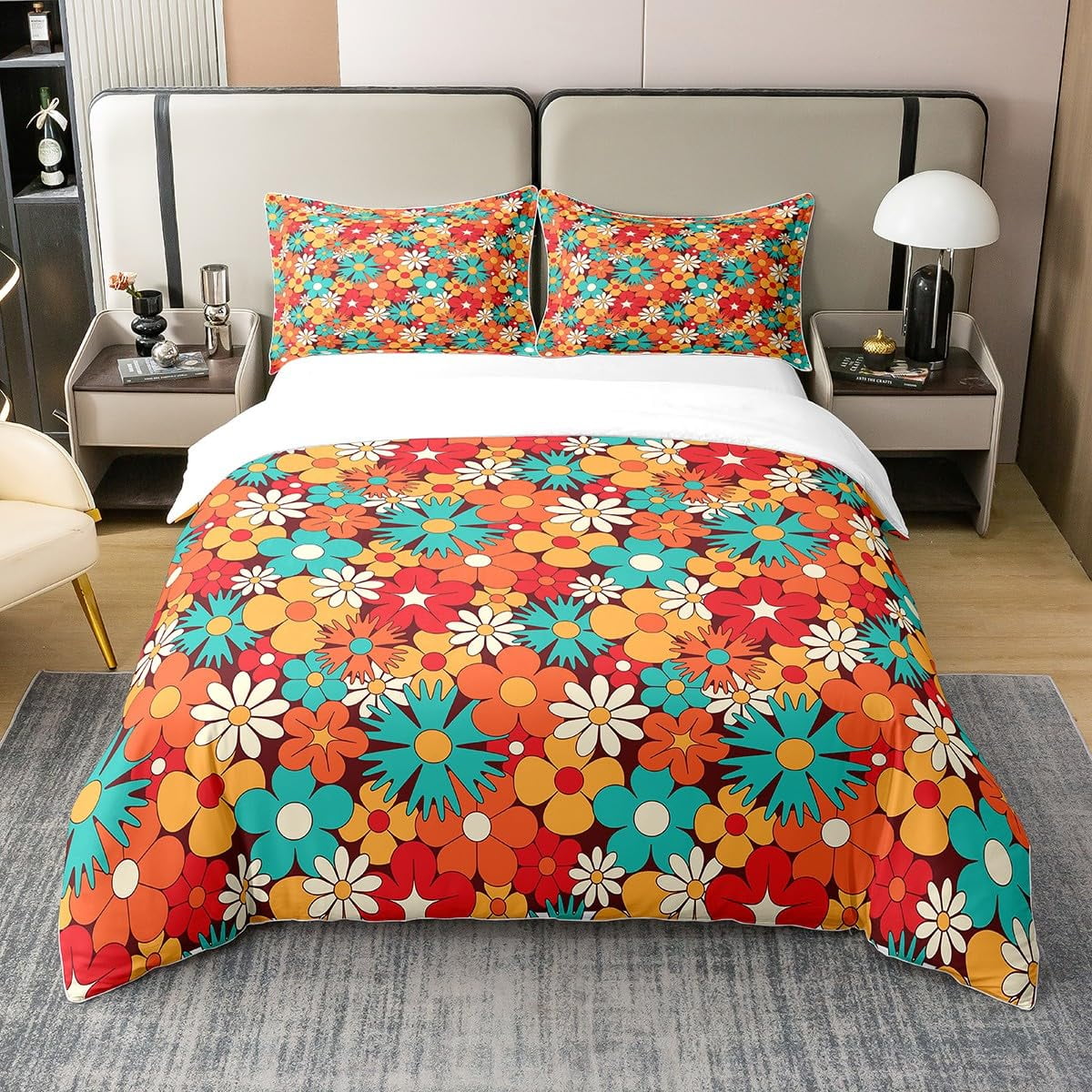 Bed Sheet Set Vintage Floral Pure Cotton Retro Comforter Cover Colorful ...