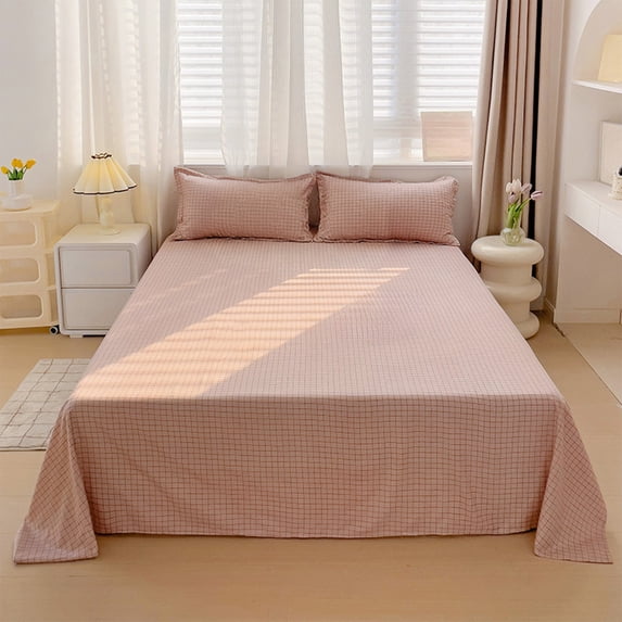 Bed Sheet Set Washed Cotton Solid Color, Plain Flat Sheet and ...