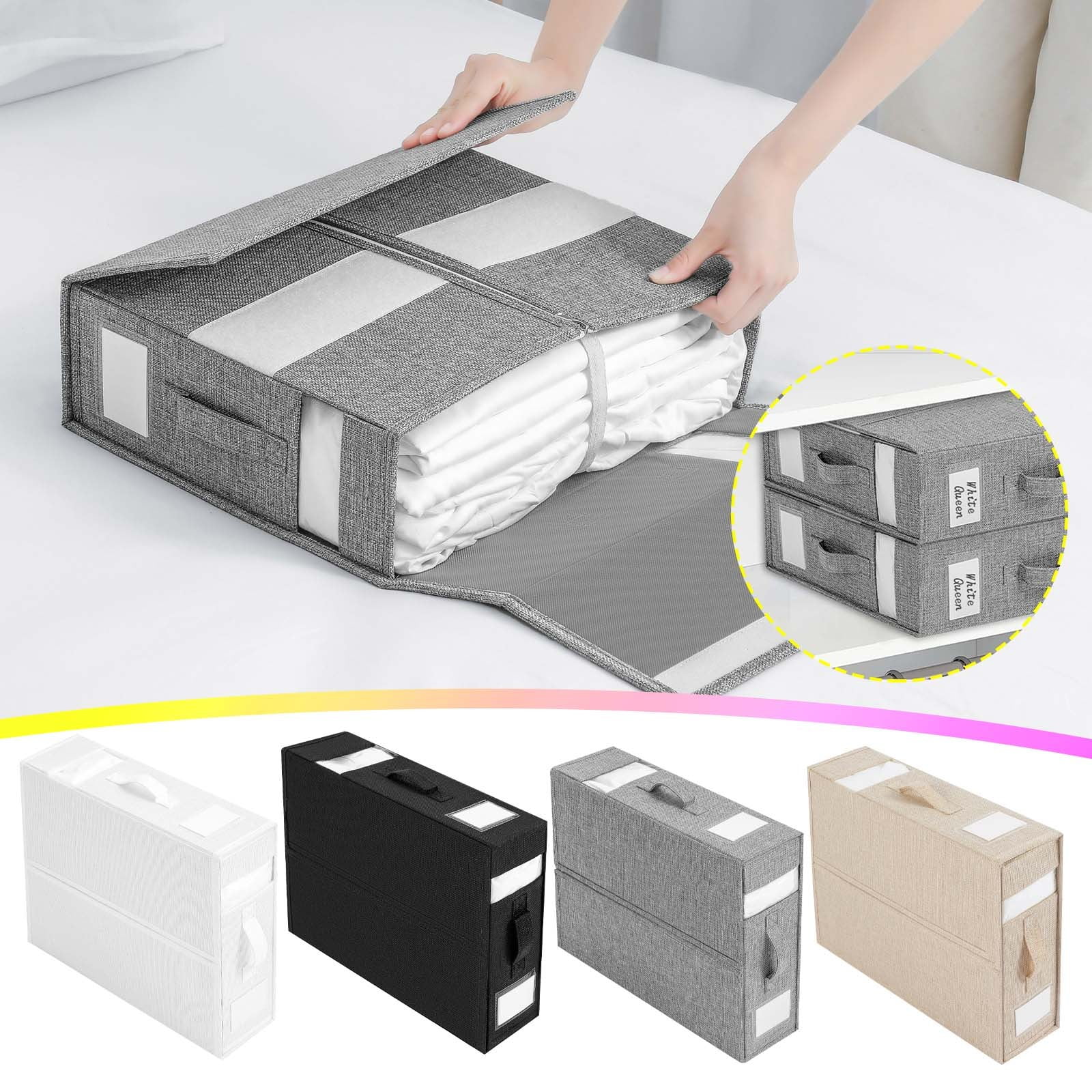 Bed Sheet Storage Box Fabric Window Zipper Folding Blanket Organizer ...
