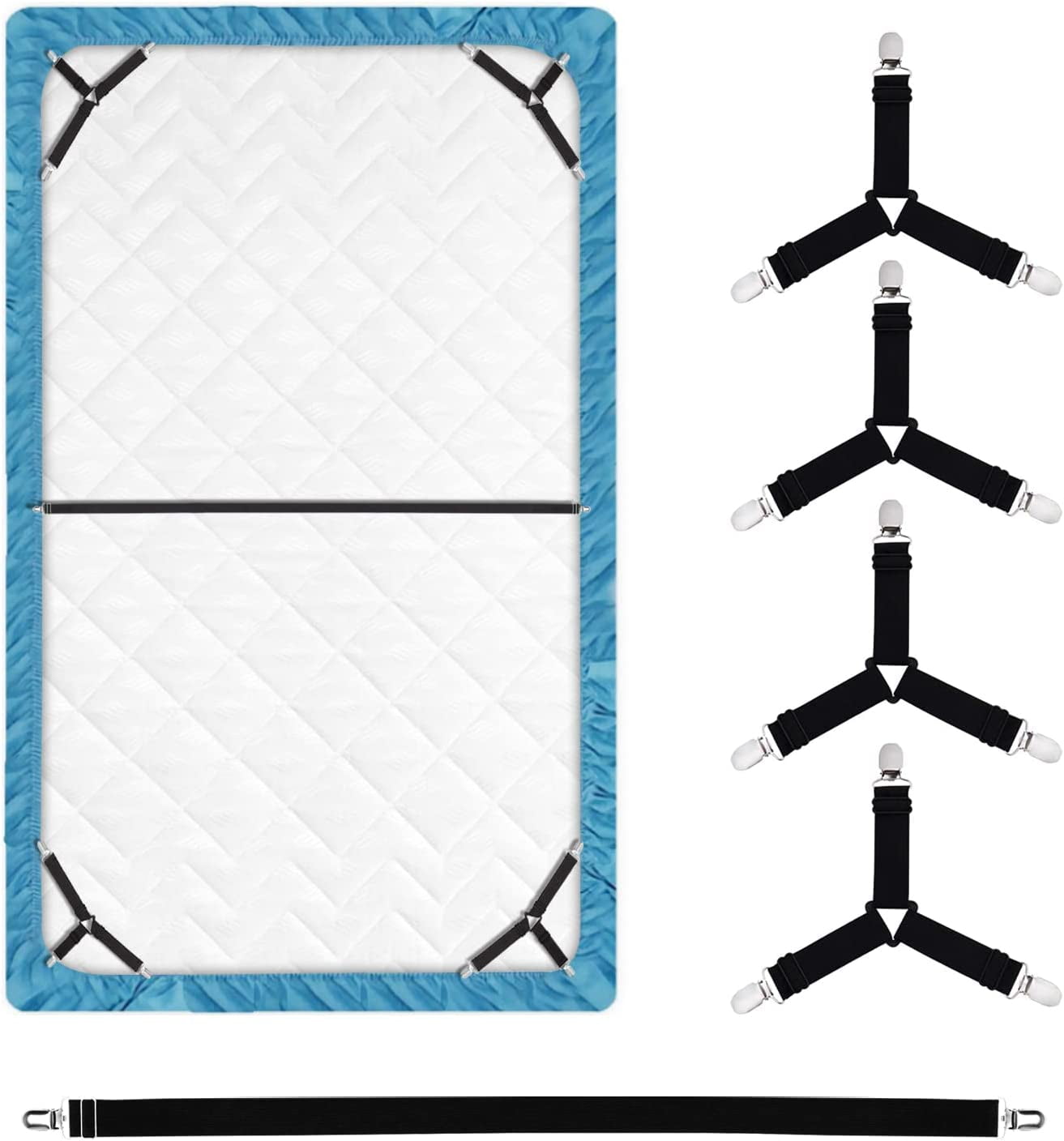 Bed Sheet Straps, 4+1 PCS Adjustable Elastic Fitted Sheet Straps for ...