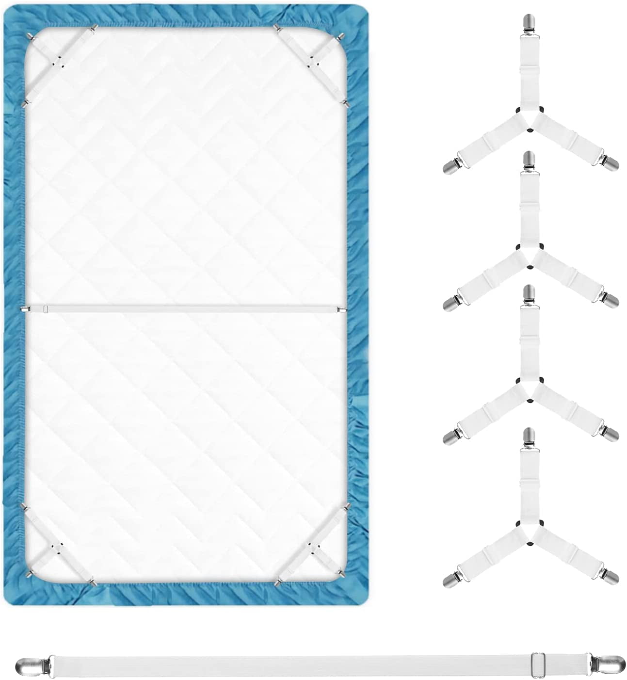 Bed Sheet Straps, 4+1 PCS Adjustable Elastic Fitted Sheet Straps for ...