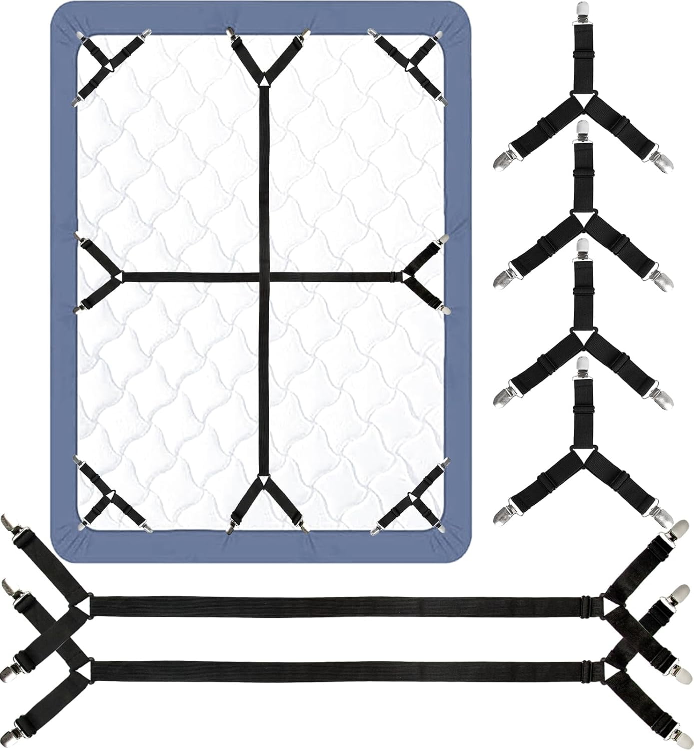 Bed Sheet Straps, 6 Pack Fitted Bed Sheet Fasteners Clips Adjustable ...