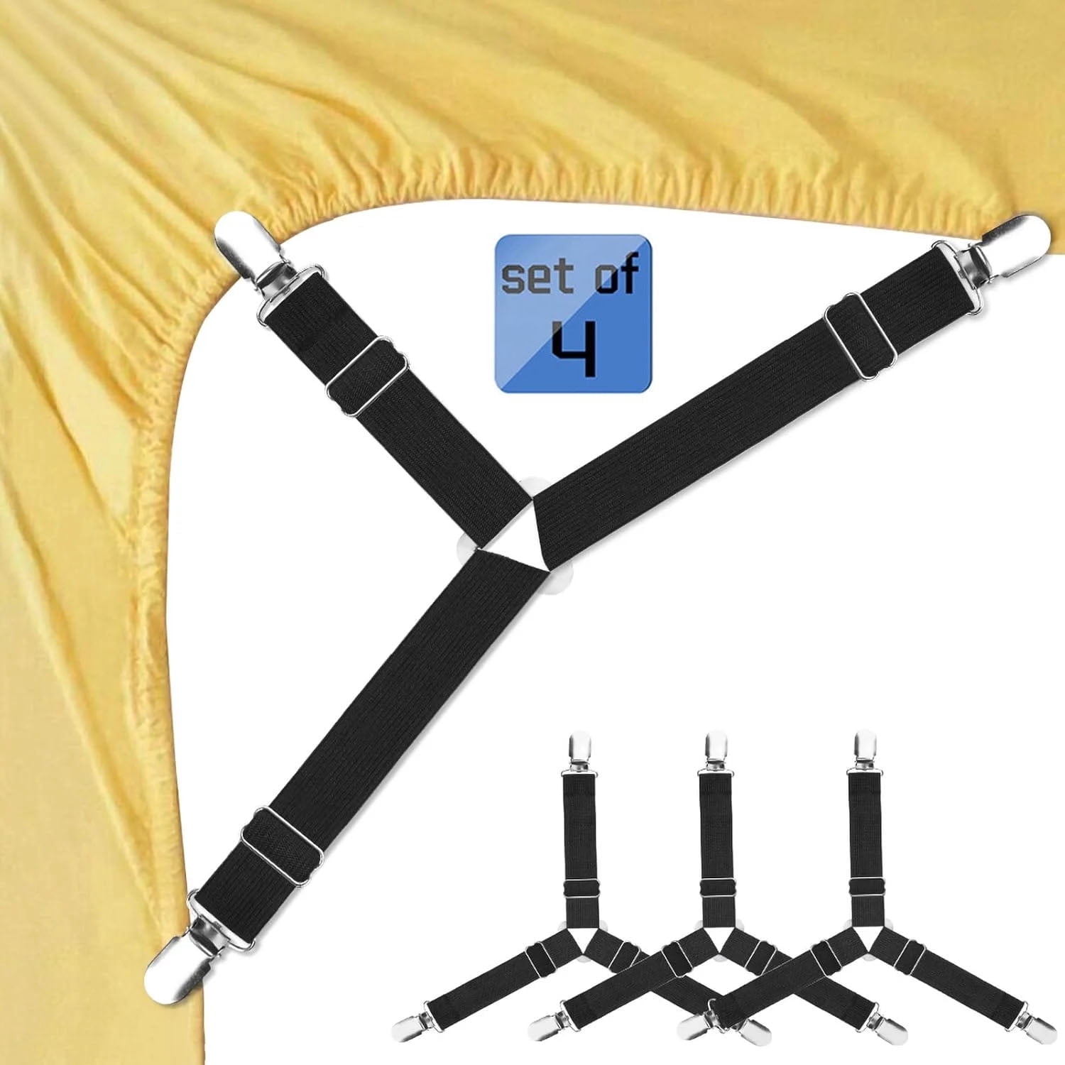 Bed Sheet Straps Set,Elastic Fasteners with Metal Clips,Sheet Holders ...