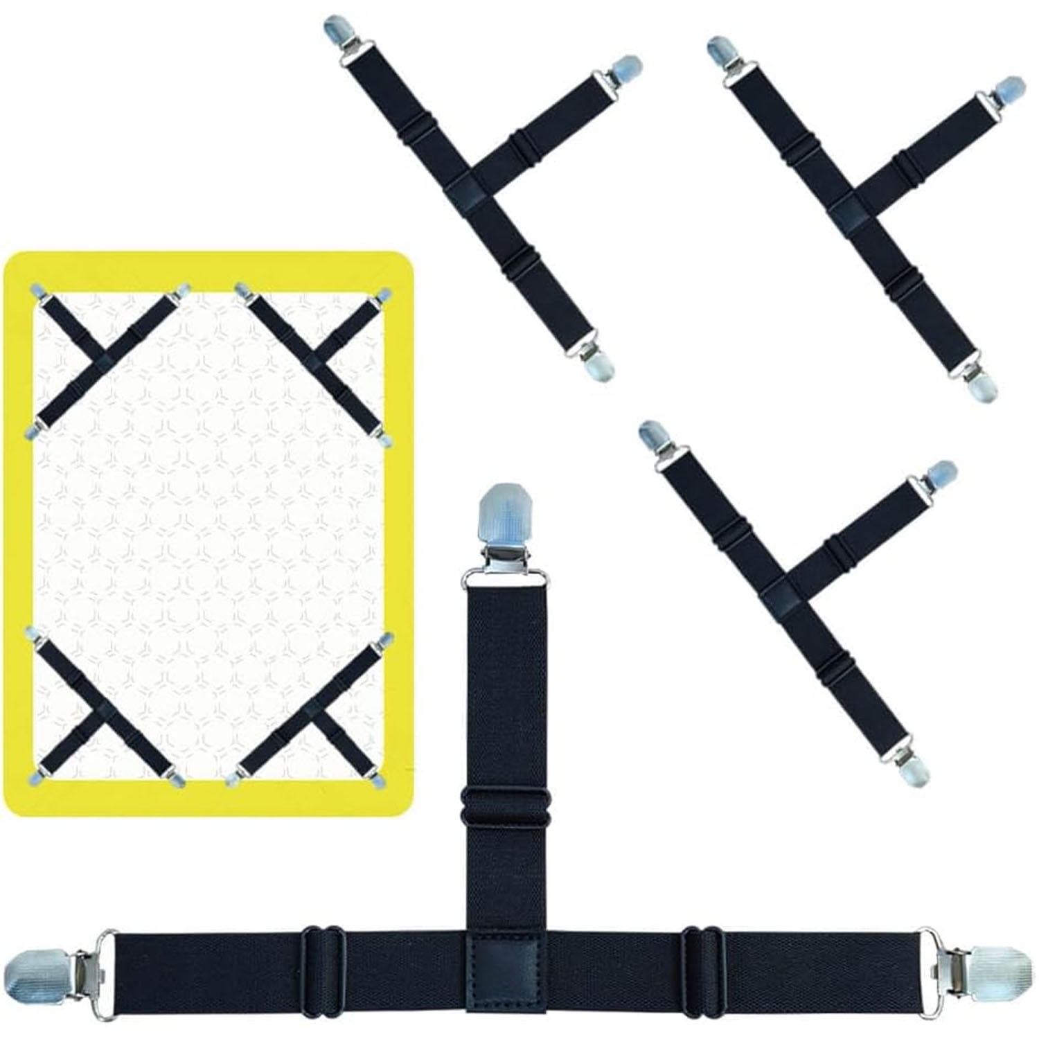 Peduu Bed Sheet Straps Set, Elastic Fasteners with Metal Clips, 4 Pcs ...
