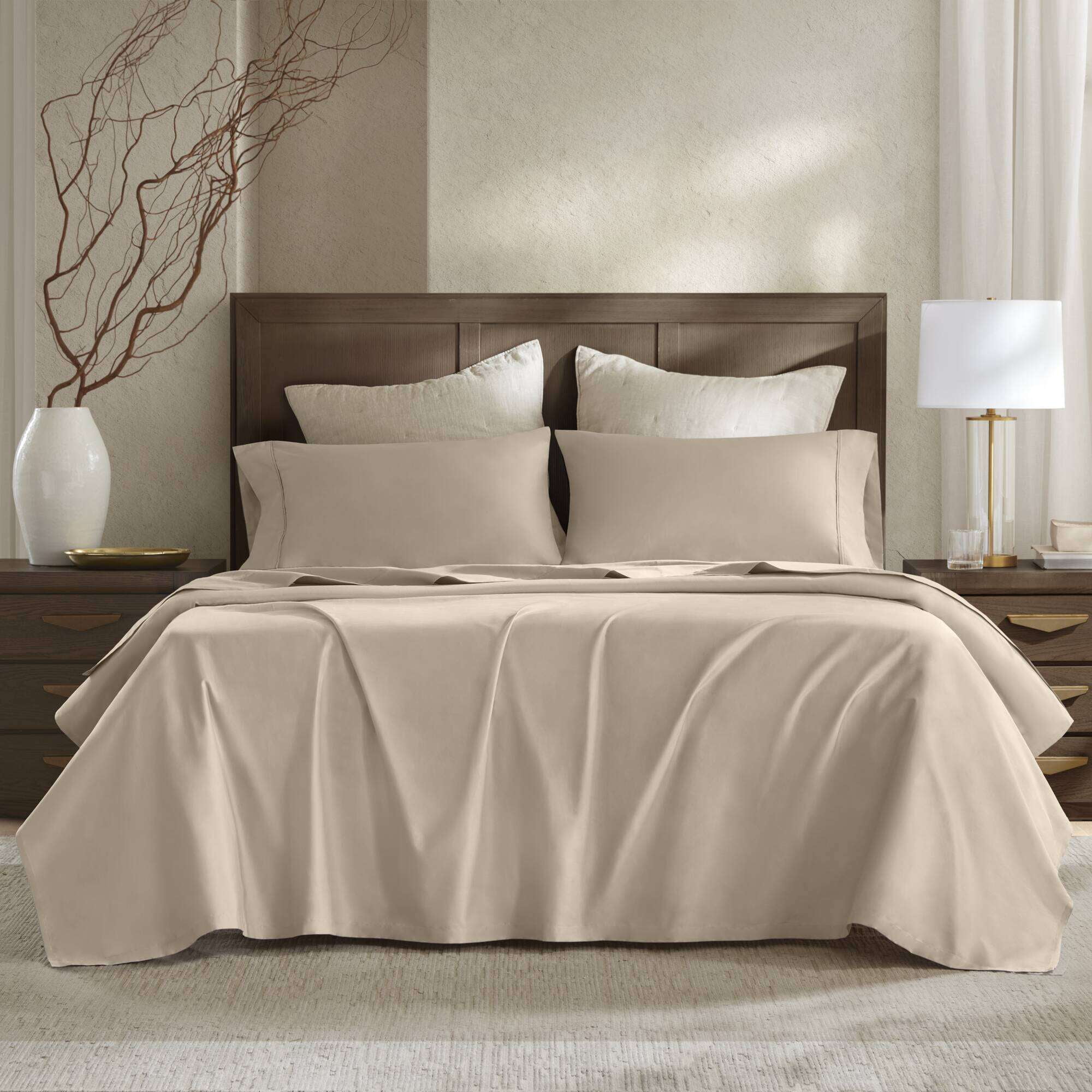 Bed Sheets, 4 Pieces Queen Sateen Sheet Set,Linen, Linen Cotton Sheets ...