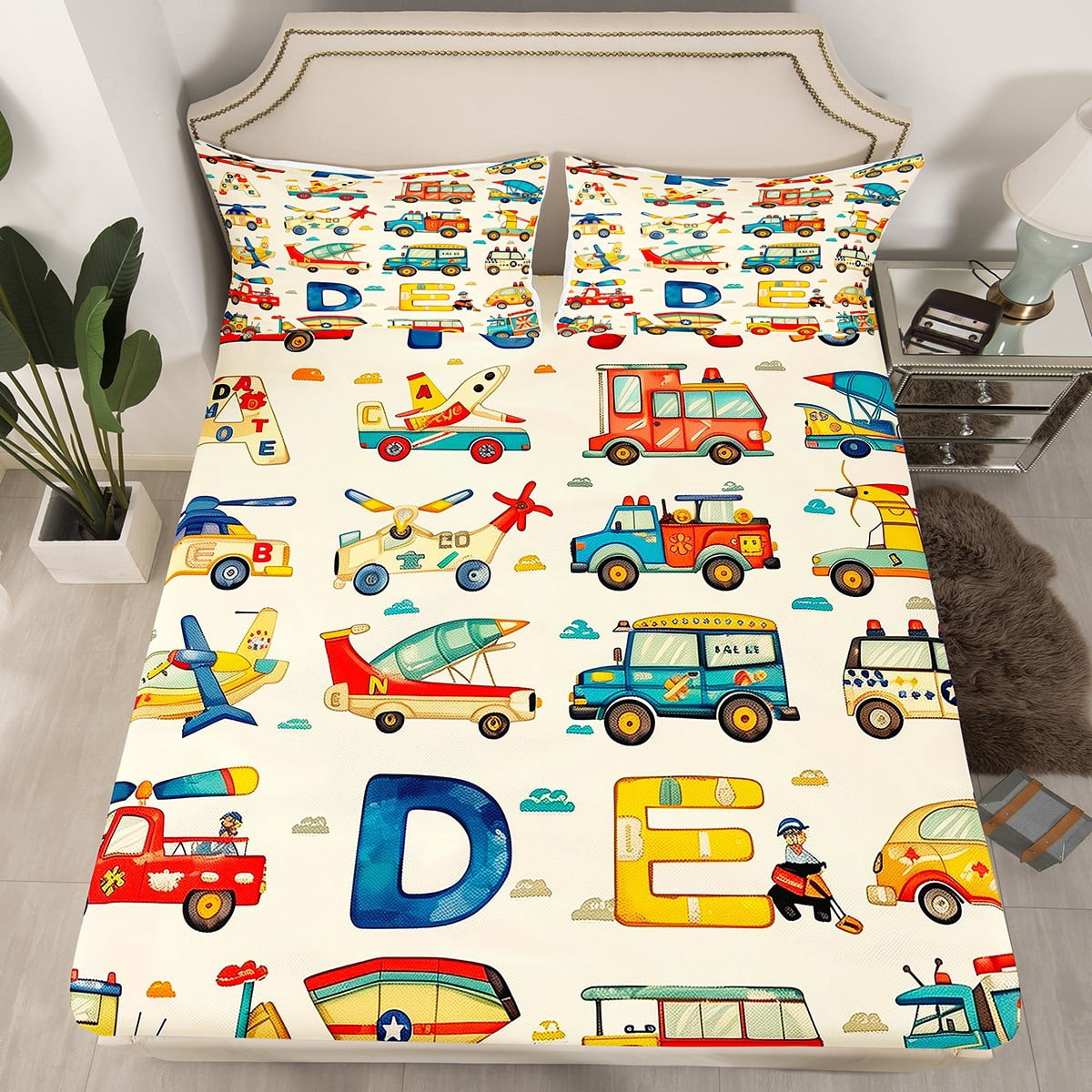 Bed Sheets Excavator Fitted Sheet Cute Cartoon Car Bed Set Equipment ...