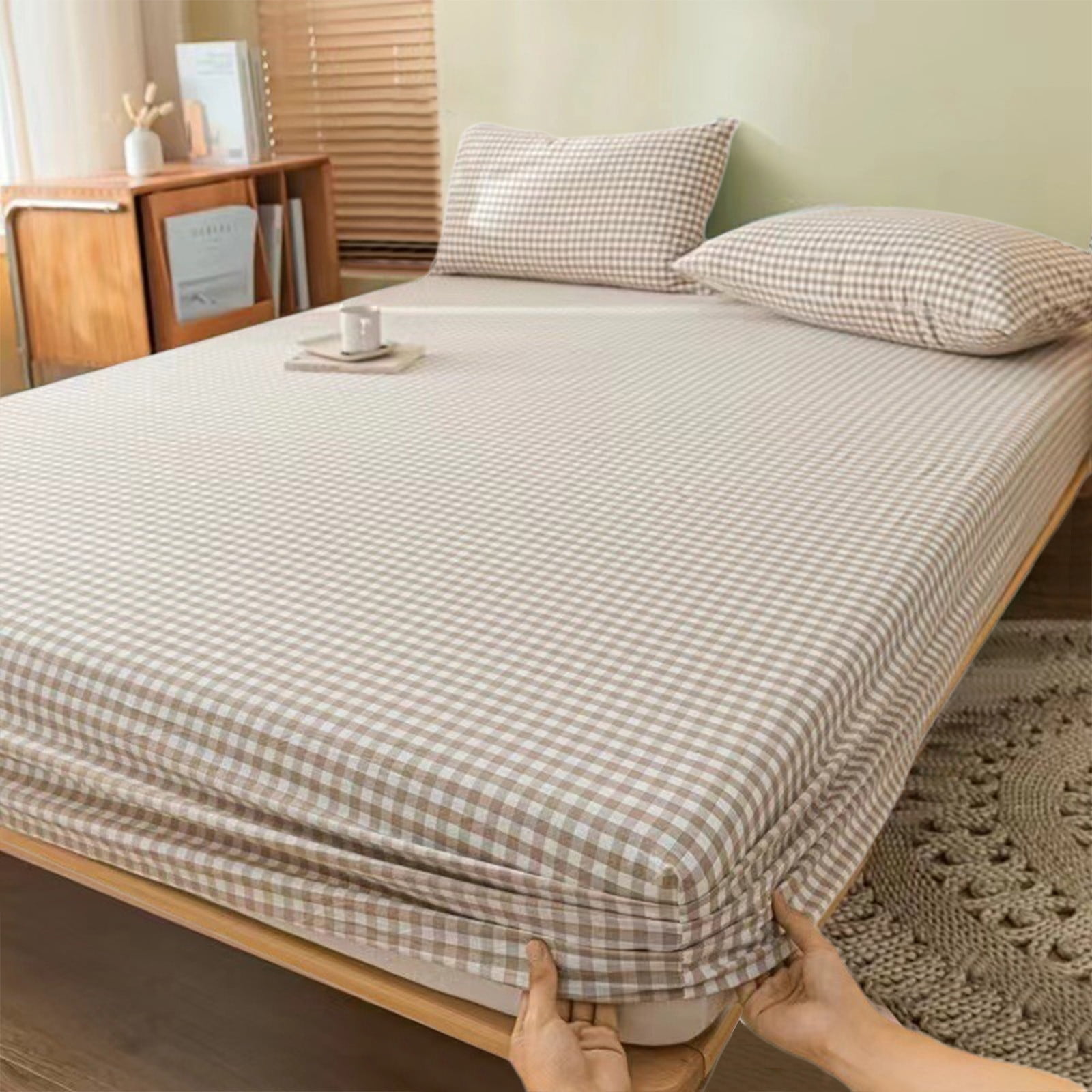 Bed Sheets,Fitted Sheet Queen Lattice Double Bed Sheet Non Slip Fixed Bedspread Full Cover ...