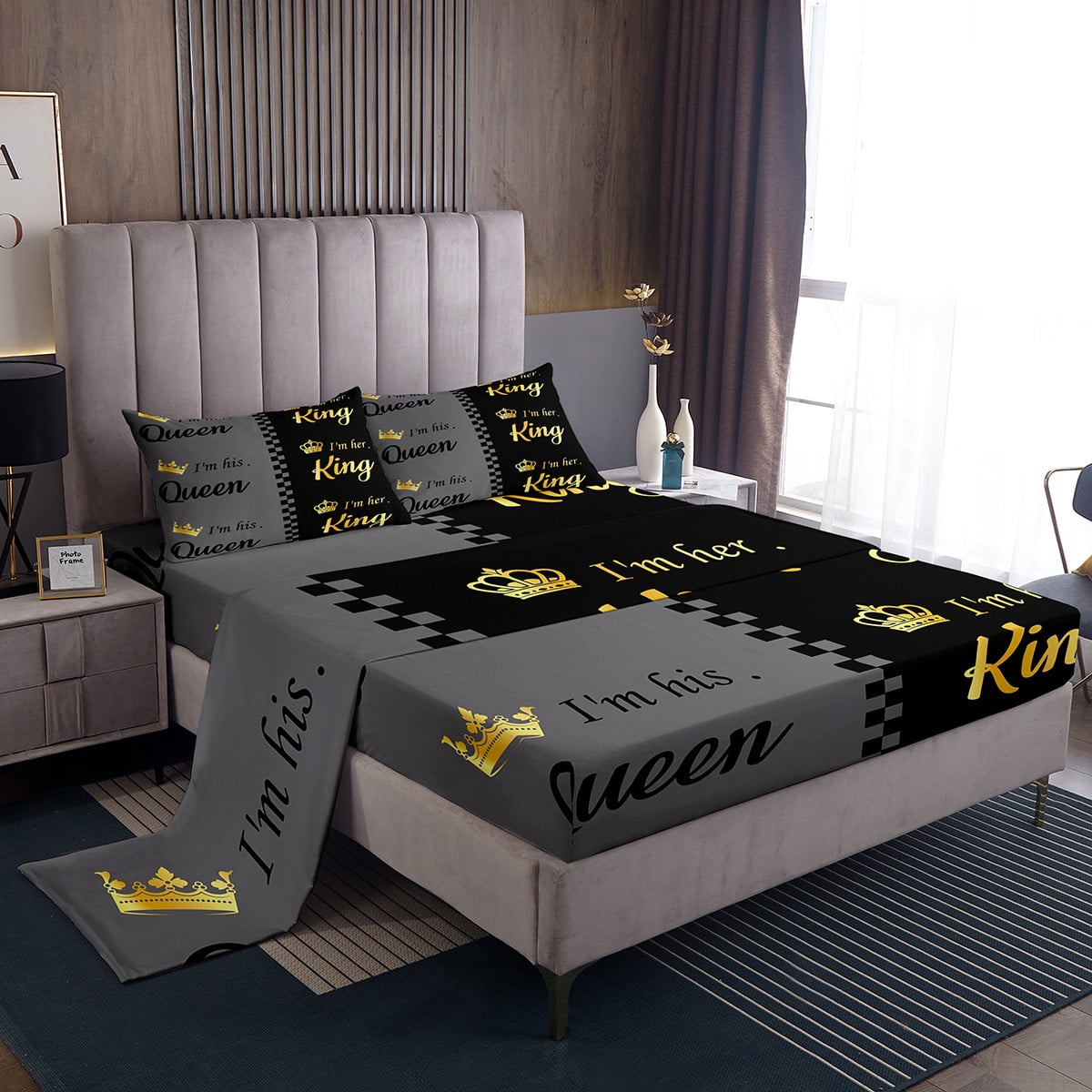 His And Hers Bed Sheets King And Queen Crown Sheet Set For Couple Men ...