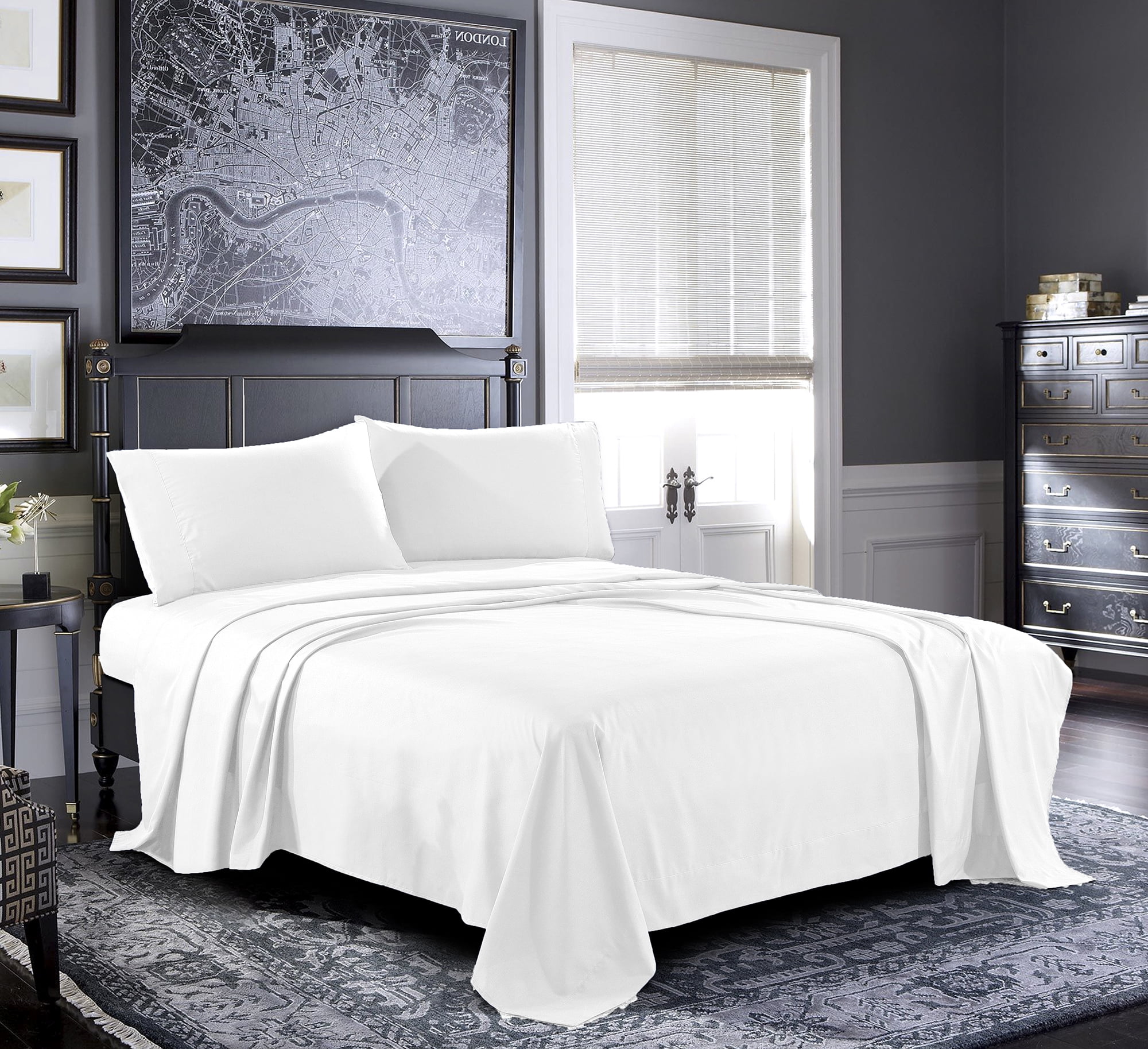 Bed Sheets - King Sheet Set [4-Piece, White] - Hotel Luxury 100% Cotton ...