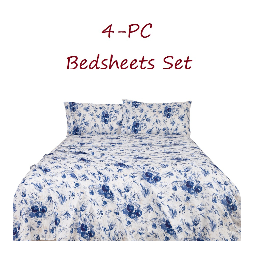 Bed Sheets Set 4-pc Floral French Country Blue Full Queen King ...