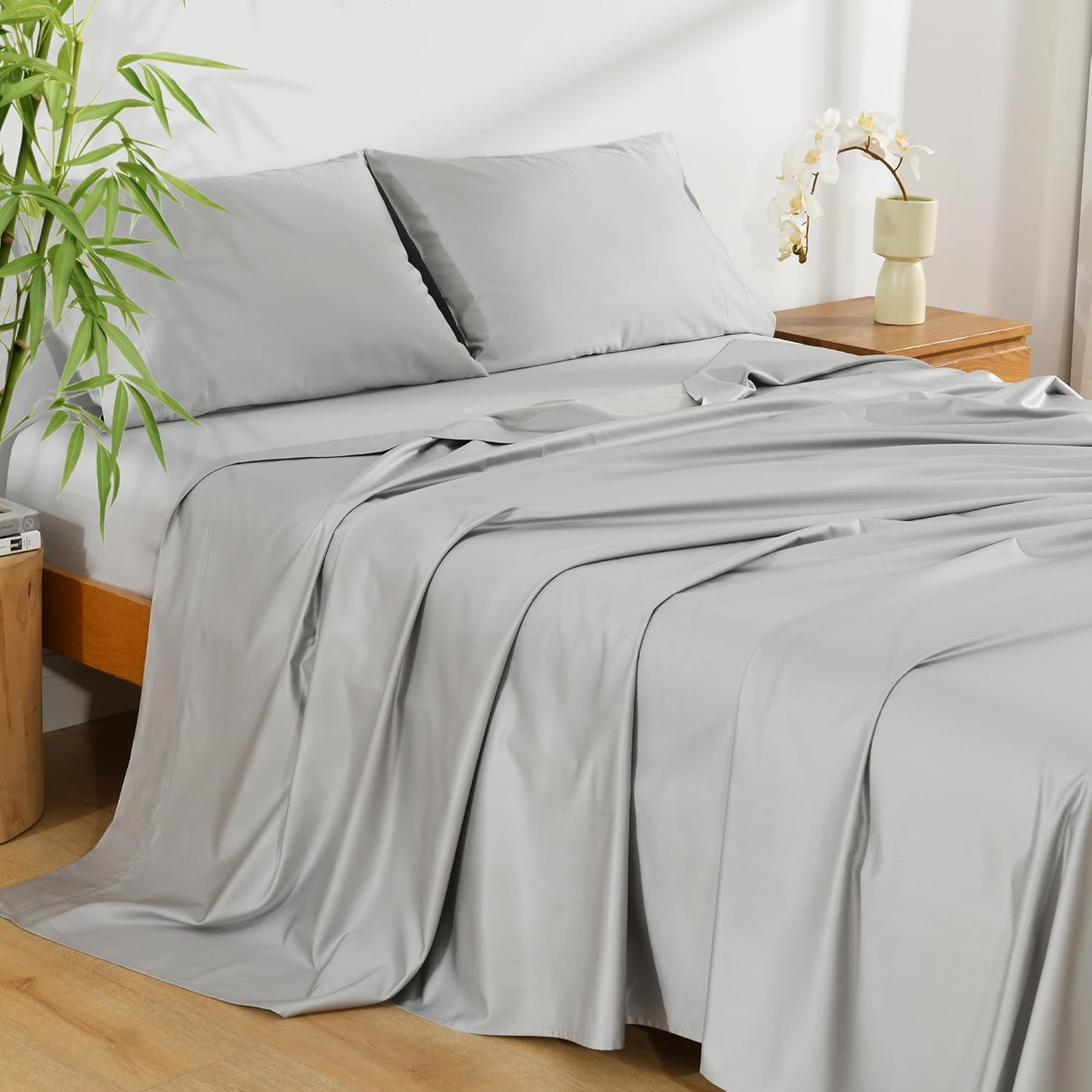 Bed Sheets Set Queen Size (4pc), Rayon Derived from Bamboo & Organic ...