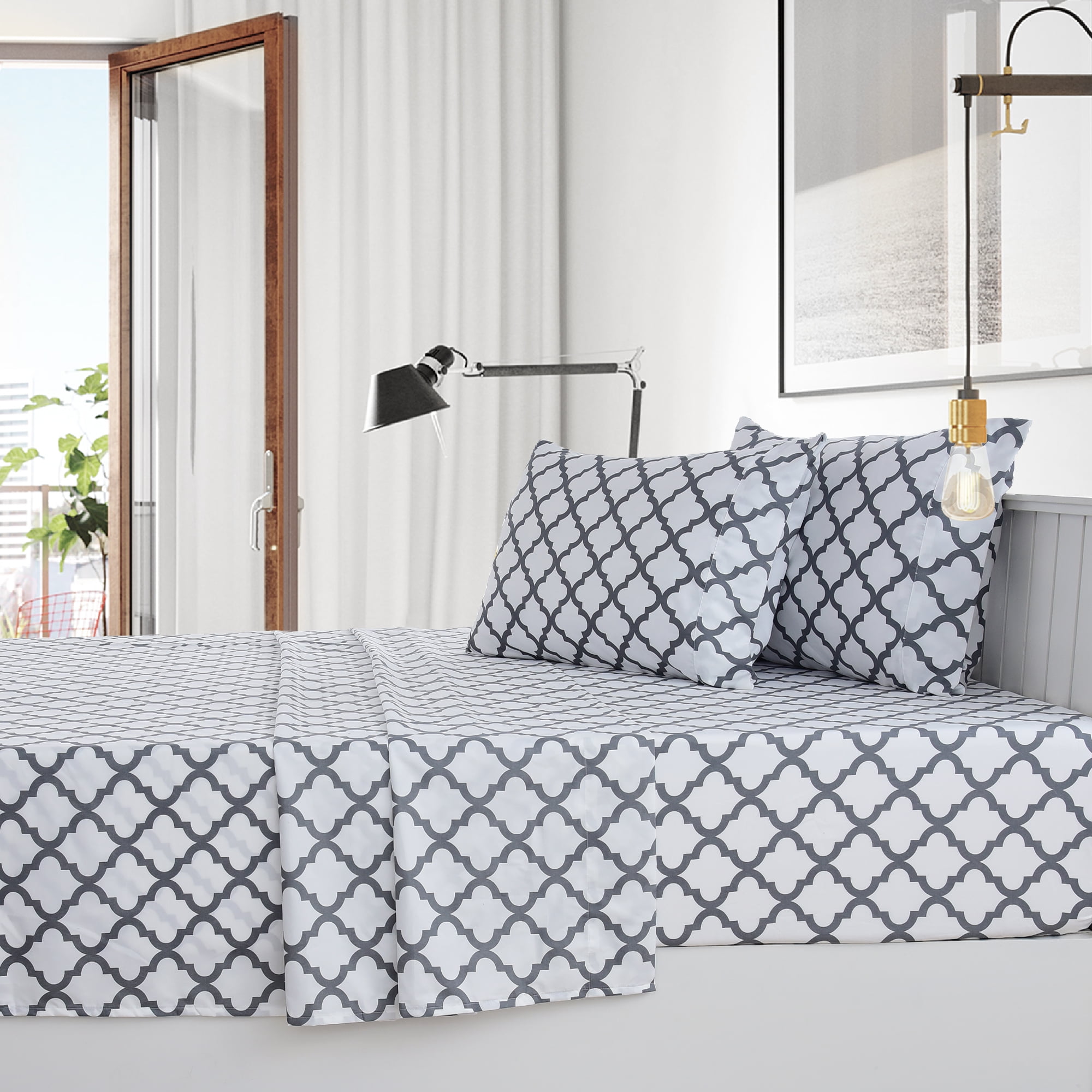 Bed Sheets for Full Size Beds Quatrefoil Pattern Microfiber 4 Piece Bed ...