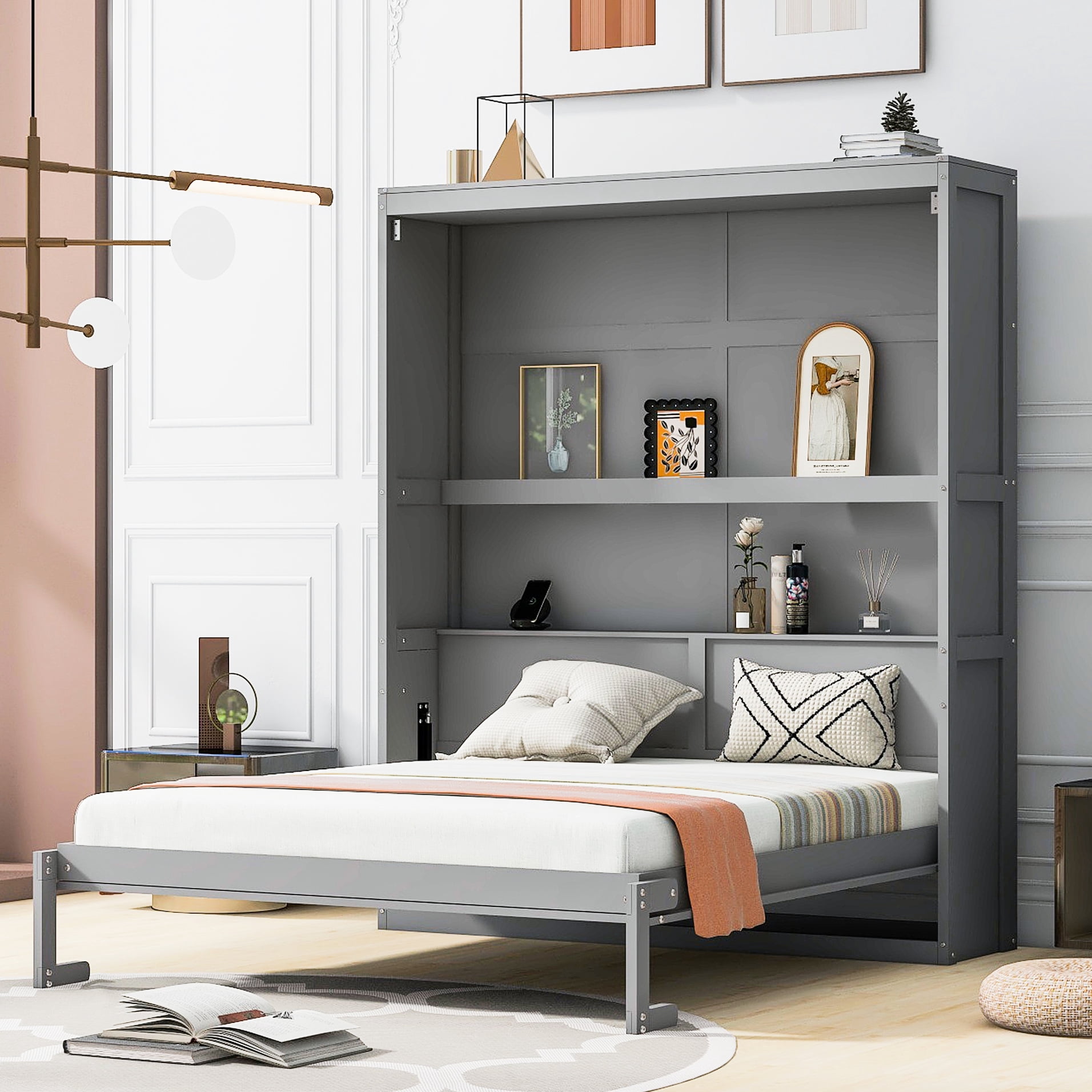 Bed With Shelves, Gray - Comfortable For Daily Sleeping Shelves Space ...
