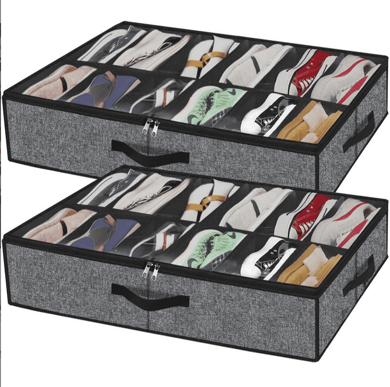 Under Bed Shoe Storage Organizer 2 Pack, Large Capacity Foldable Shoe ...