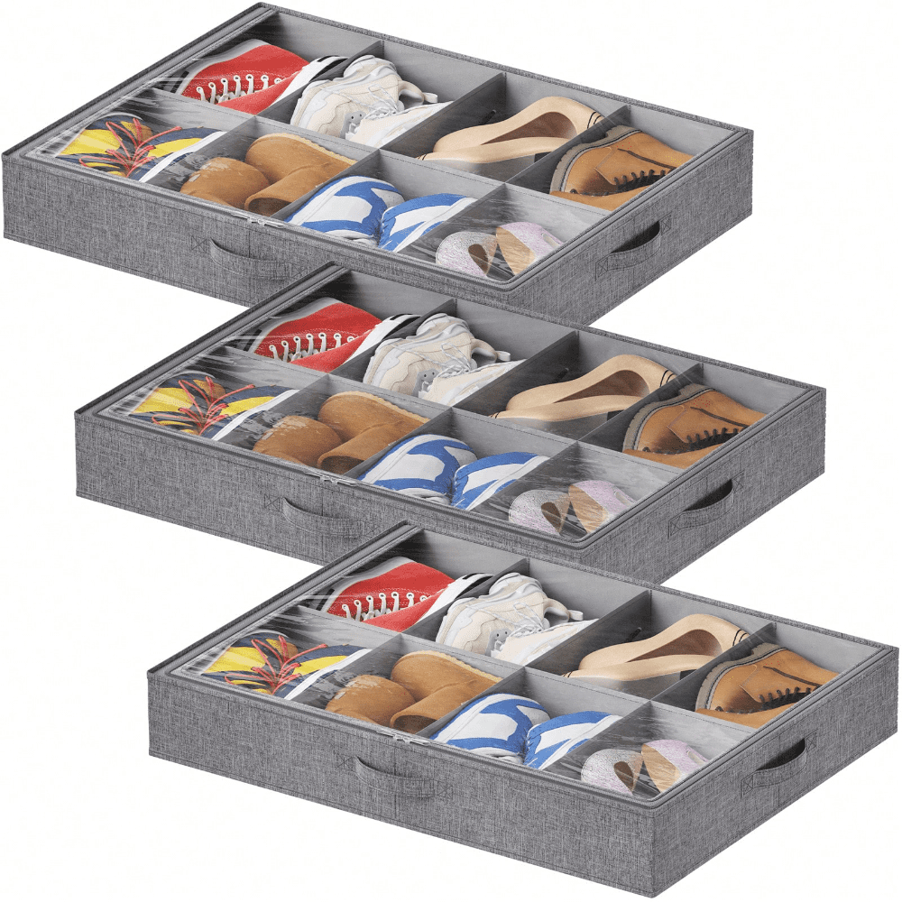 Under Bed Shoe Storage Organizer, 4.3 Inches Tall Sturdy Structure ...