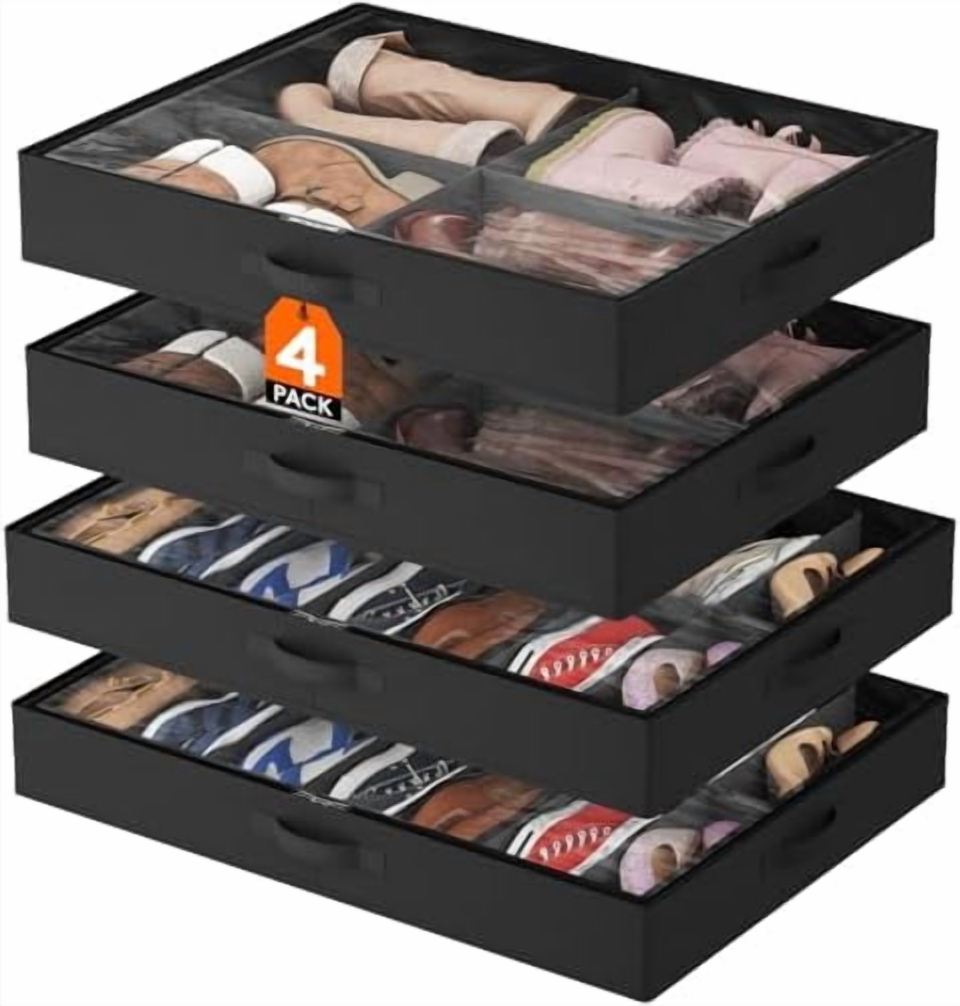 Under Bed Shoe Storage Organizer 4 Pack(2x14 Pairs+2x4 Pairs), 4.3 ...