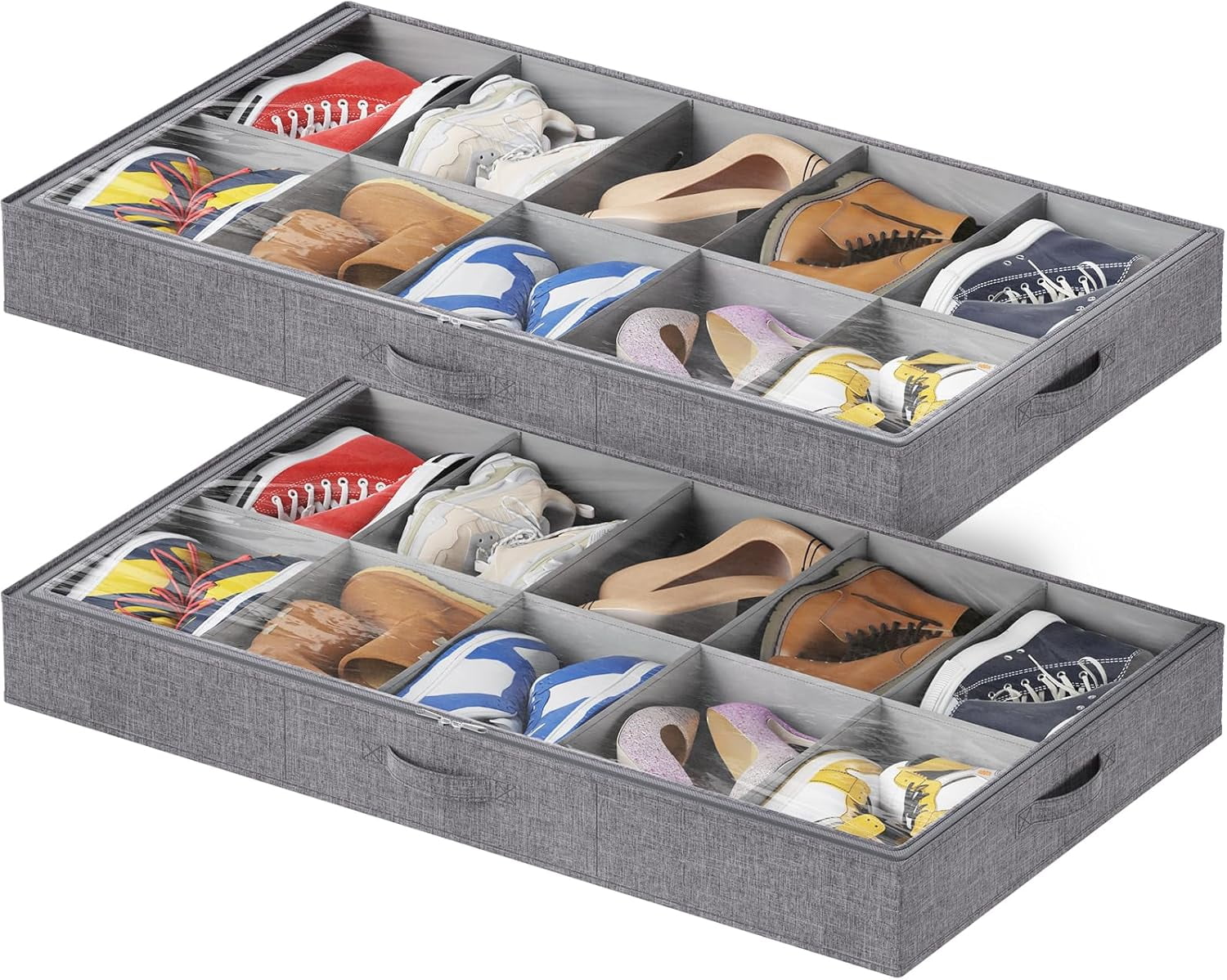 Under Bed Shoe Storage Organizer Fits 10 Pair Sneakers, 4.3 Inches Tall ...