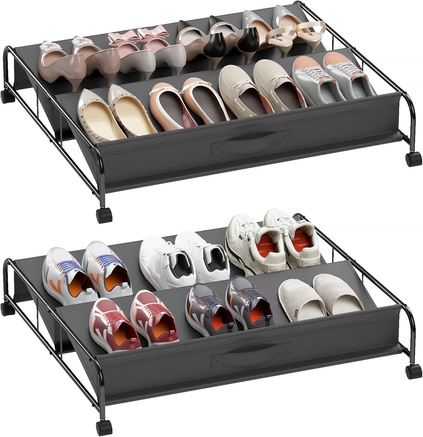 Under Bed Shoe Storage with Wheels, 2 Pack Under Bed Organizer with ...