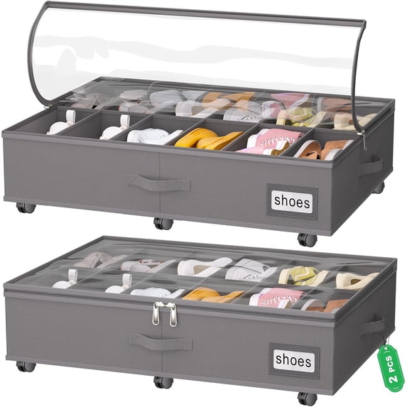 Under Bed Shoe Storage with Wheels, Fits 24 Pairs, Rolling Shoe ...
