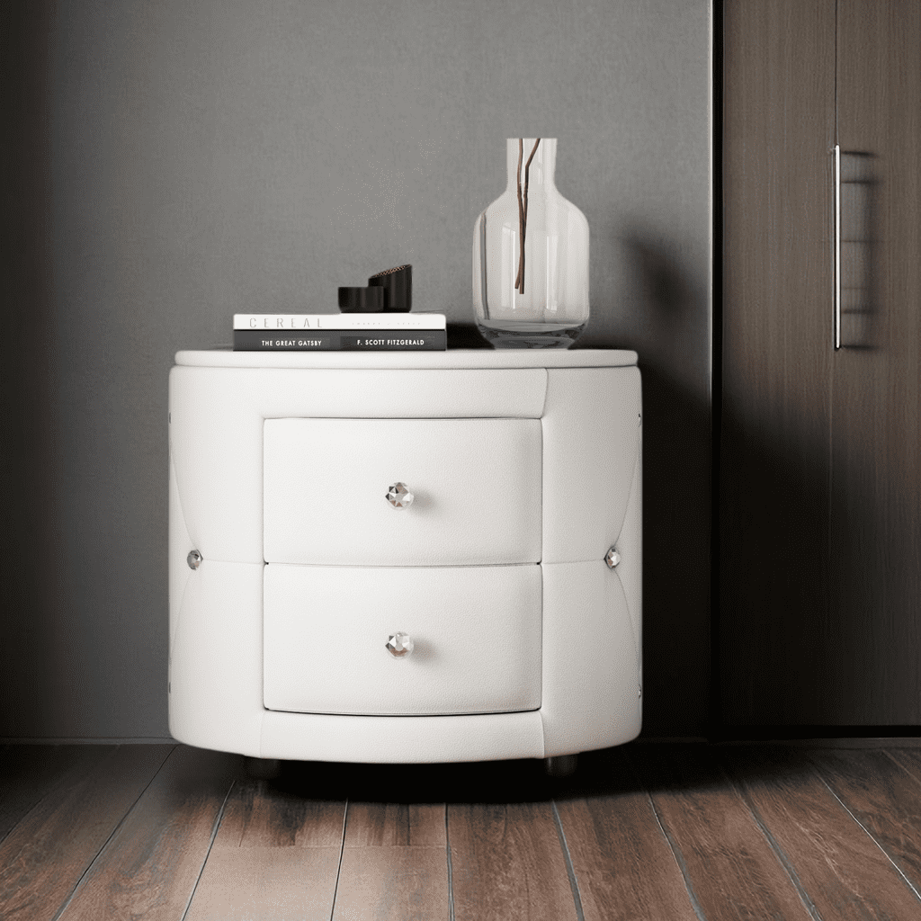 Bed Side Table with Drawers Modern Bedroom Elegant PU Nightstand with 2 ...