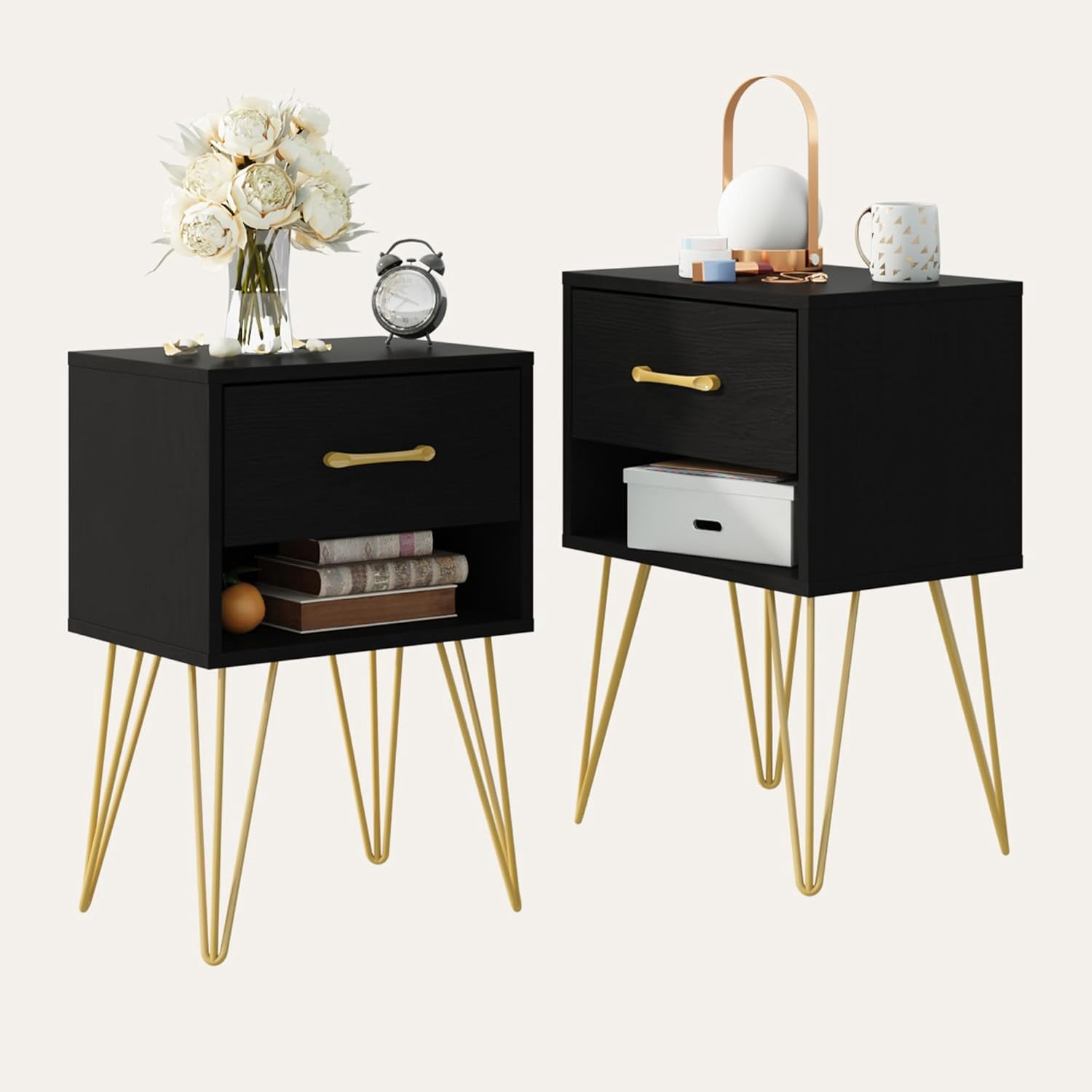 Bed Side Tables Bedroom Bedside with Open Shelf Storage Drawer and ...