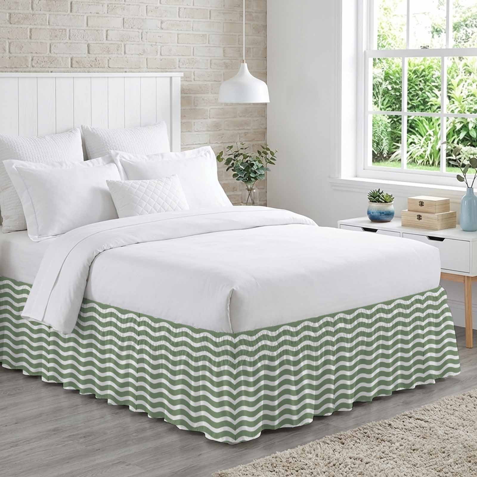 Bed Skirt Abstract Waves Adjustable Elastic Wrap-Around Dust Ruffle ...
