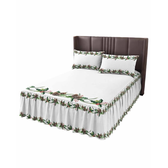 Bed Skirt Full Size 18 Inch Drop, Green Pine Cone Wrap Around Bed ...