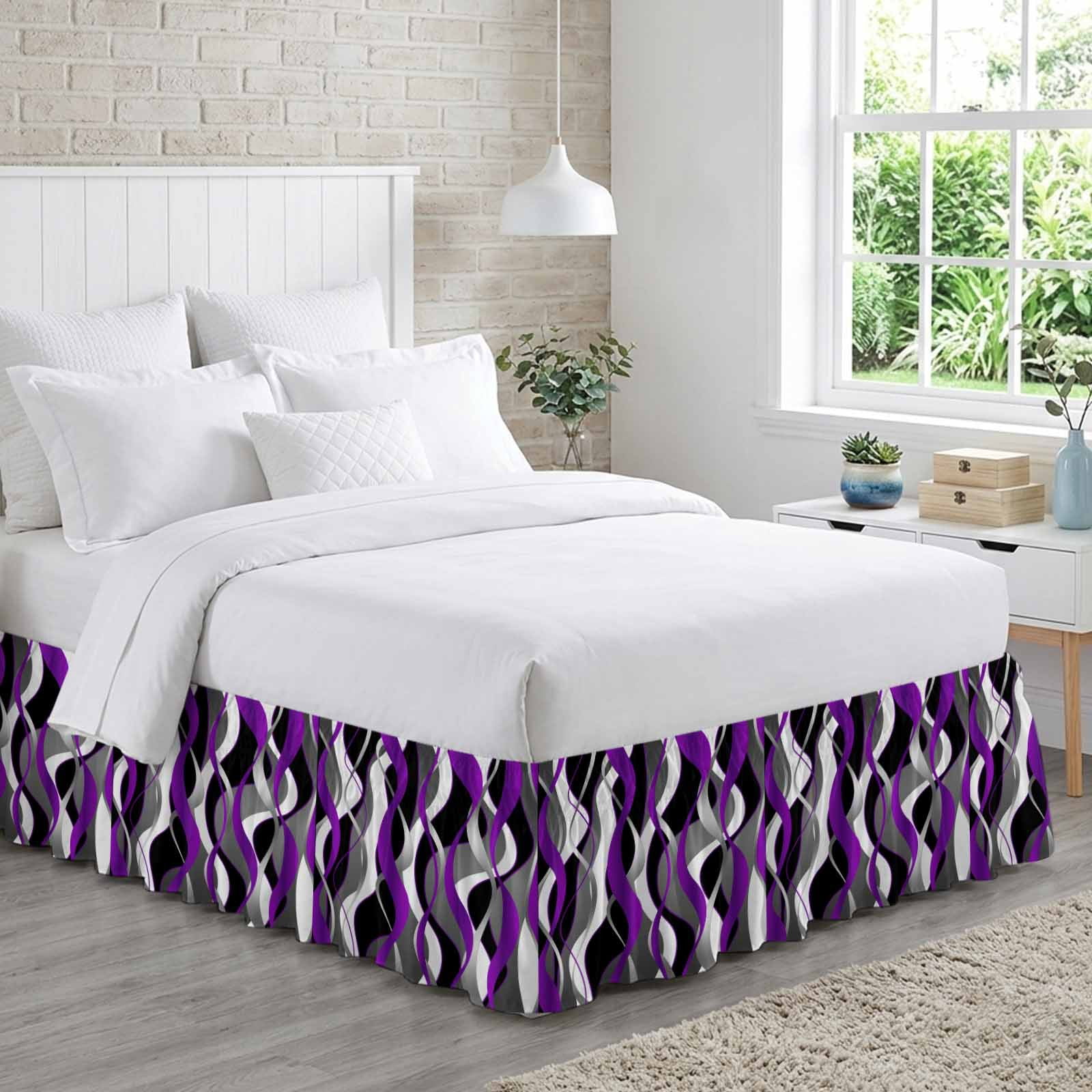 Bed Skirt Purple Distortion Stripe Adjustable Elastic Wrap-Around Dust ...