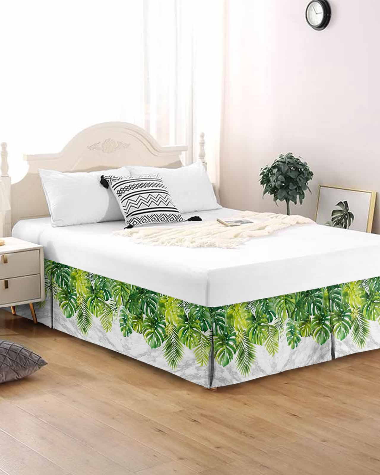 Bed Skirt Queen Size Modern Botanical Pleated Dust Ruffle Easy Fit ...