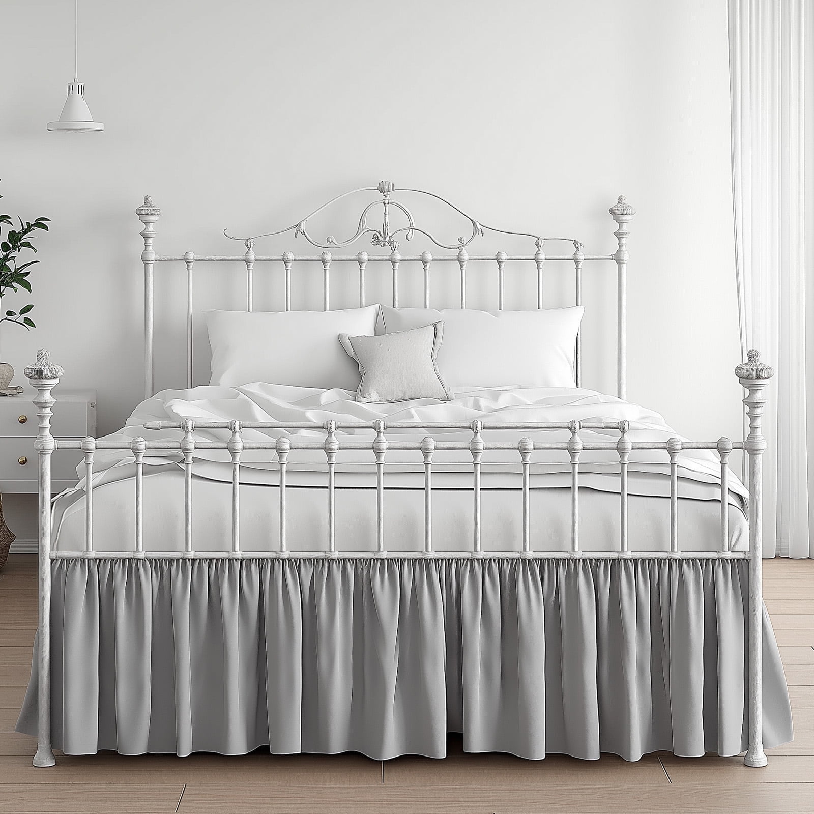 Bed Skirt Queen Size Ruffled Bed Skirt with Split Corners, 14 Inch Drop ...