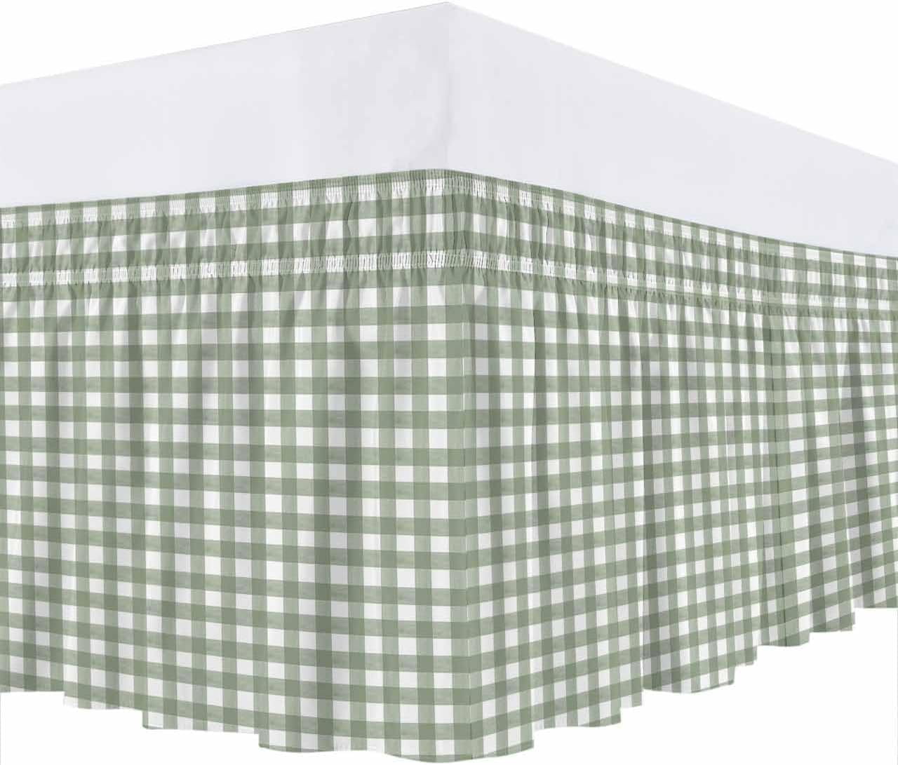 Bed Skirt Sage Green Plaid Bed Skirt 18 Inch Drop Check Plaid Elastic ...