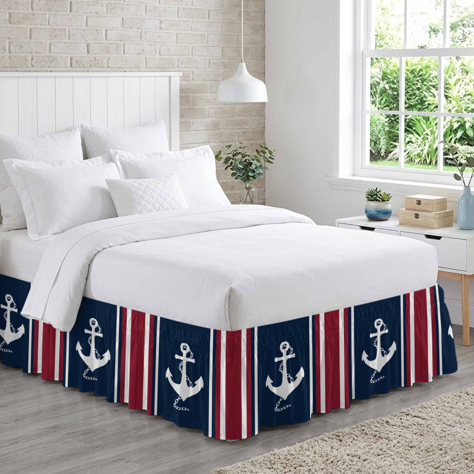 Bed Skirt Vintage Nautical Flag Adjustable Elastic Wrap-Around Dust ...