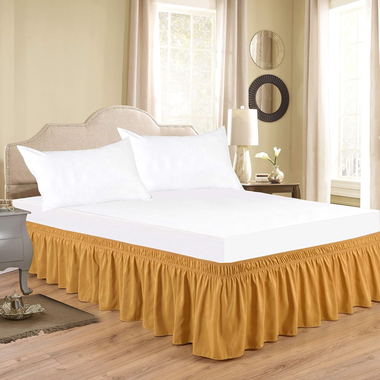 Bed Skirt - Wrap Around Bed Skirts Elastic Dust Ruffles, Easy Fit ...