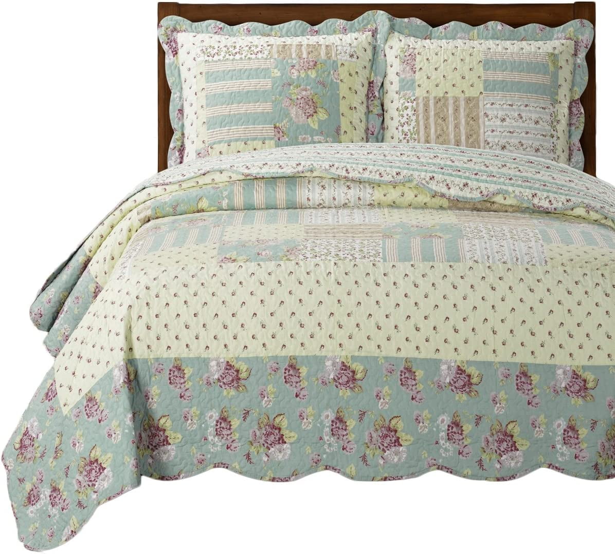 Bed Spread Set- Queen -Annabel-Printed Quilted Wrinkle-Free Microfiber ...