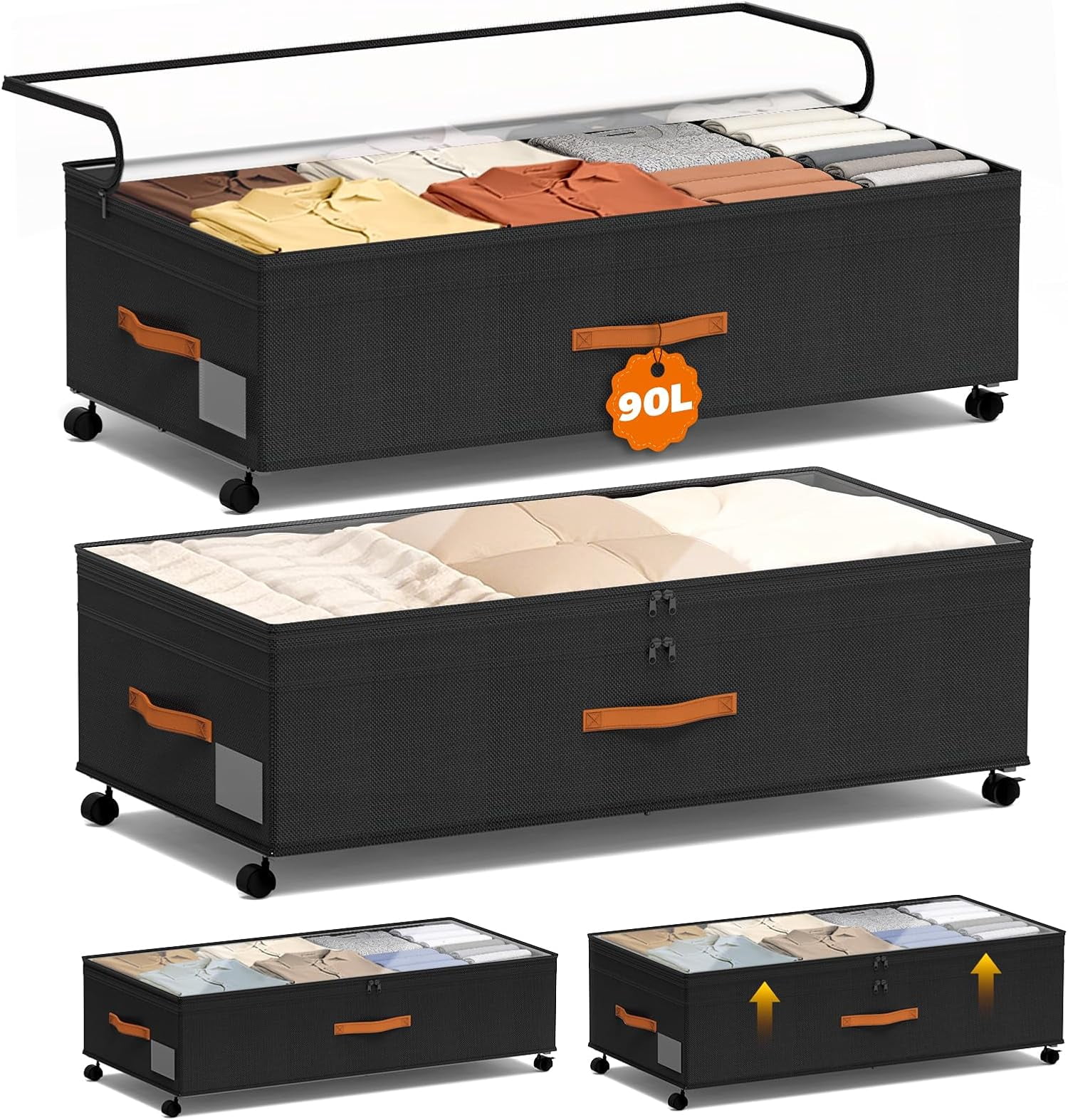 Under Bed Storage, 35.5 inches Under Bed Storage with Wheels, Large ...