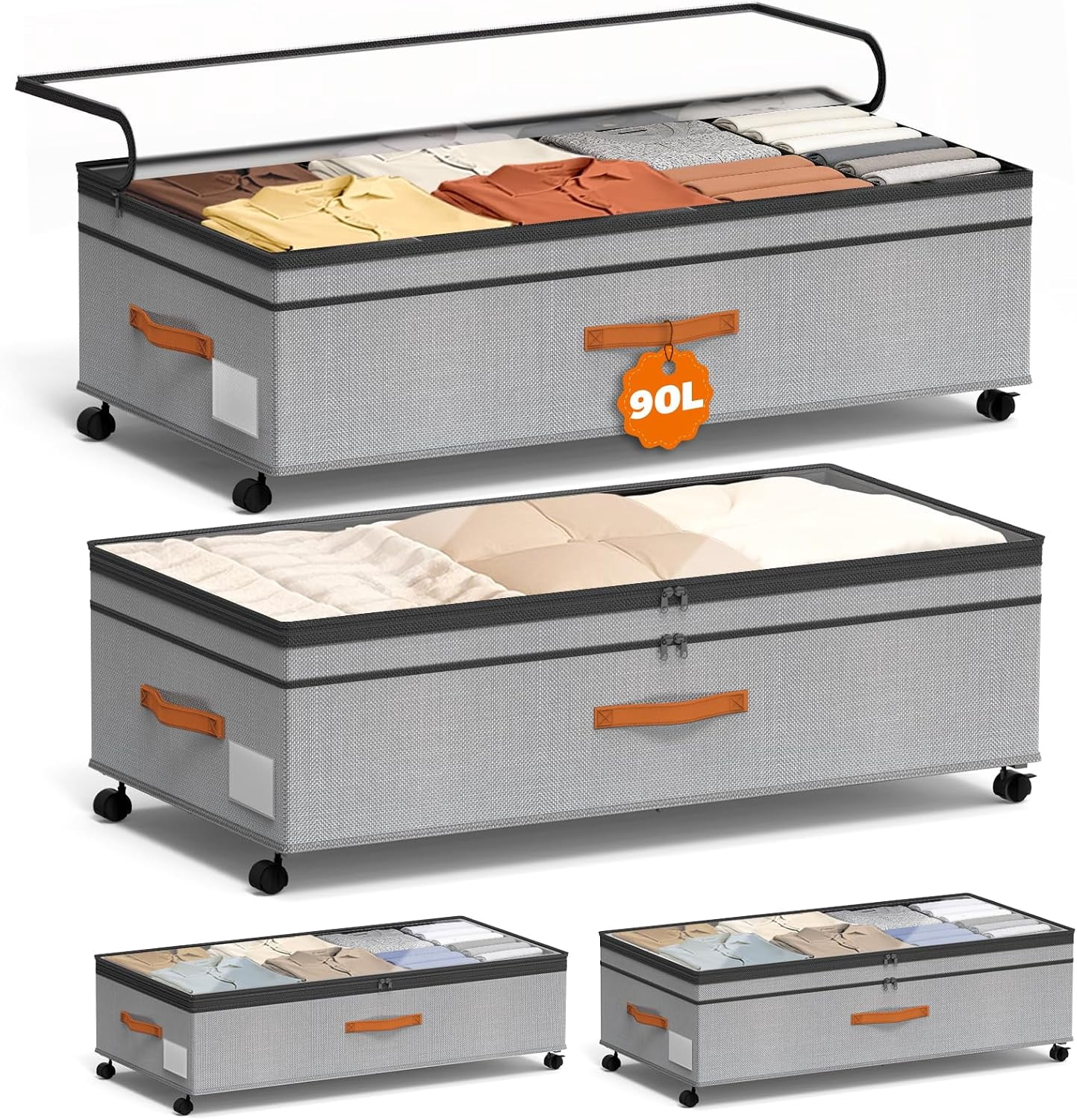 Under Bed Storage, 35.5 inches Under Bed Storage with Wheels, Large ...