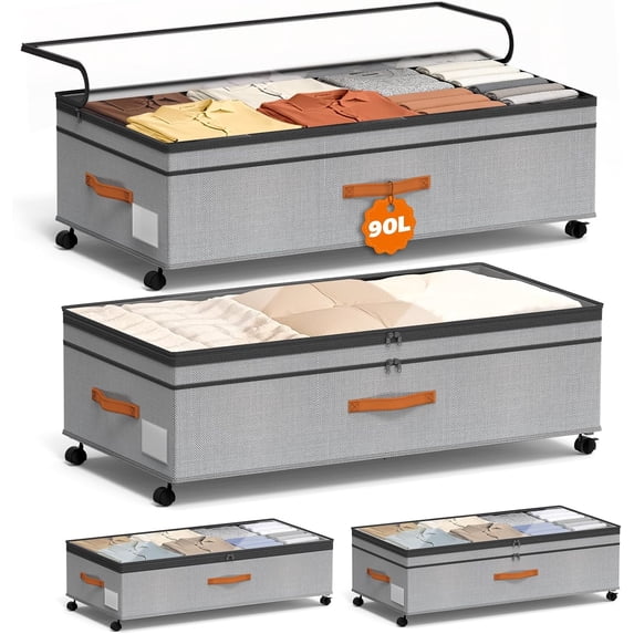 Under Bed Storage, 35.5 inches Under Bed Storage with Wheels, Large ...