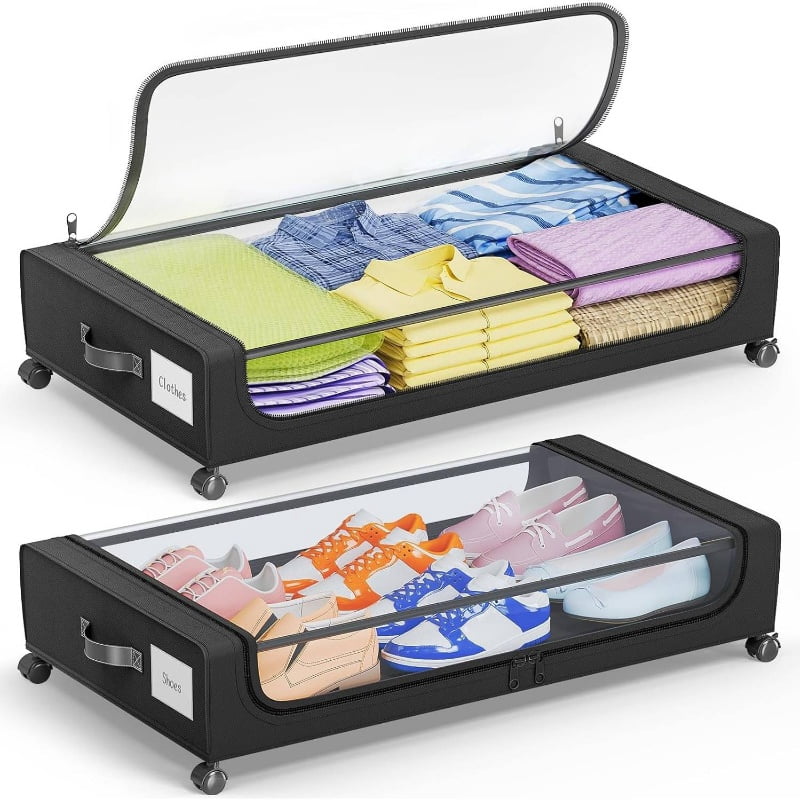 Under Bed Storage with 360 Wheels 2-Pack 15.85gal Low-Profile Rolling ...